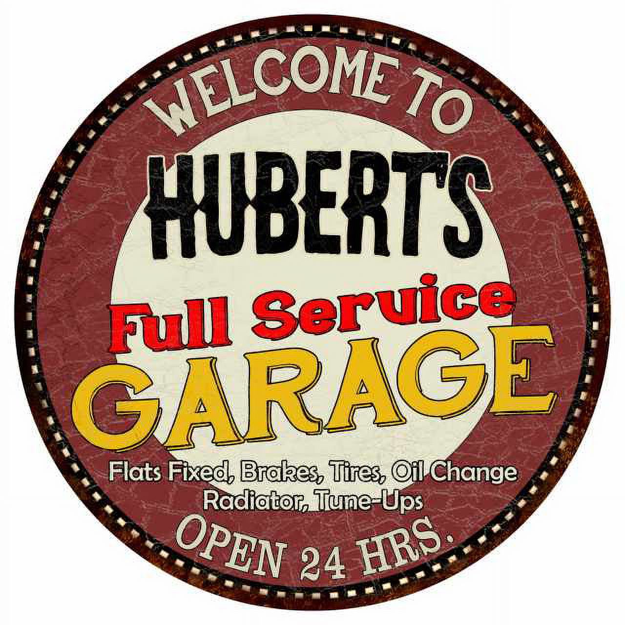 Hubert's Full Service Garage 12" Round Metal Sign Man Cave Décor ...
