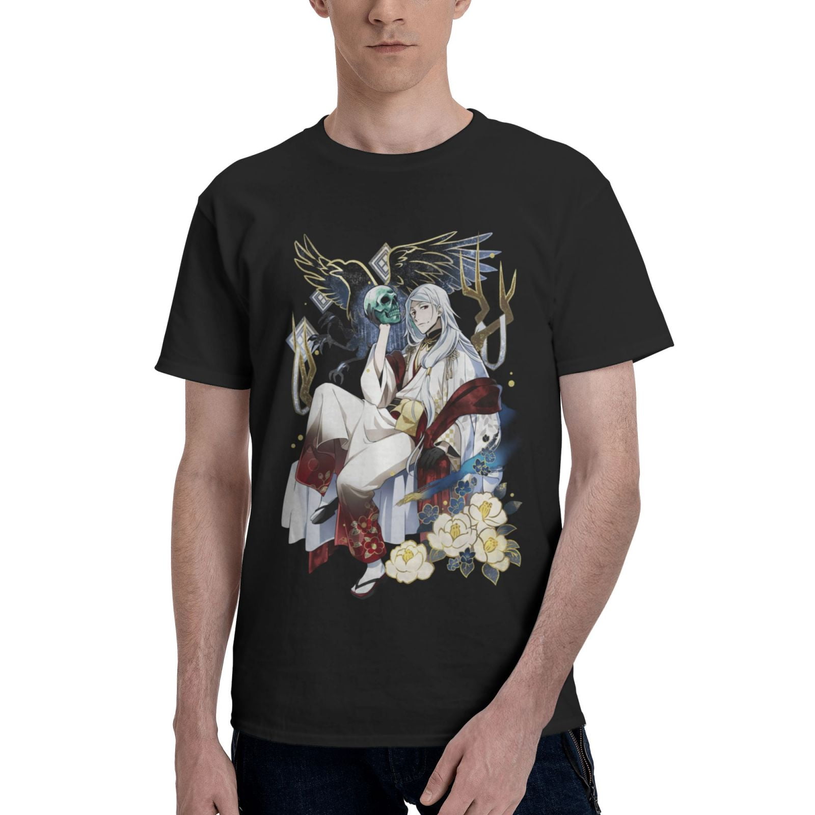 Hubgo Men Custom Shibusawa Tatsuhiko Bungo Stray Dogs Short Sleeve Top T-Shirts Black Tops Tees ...