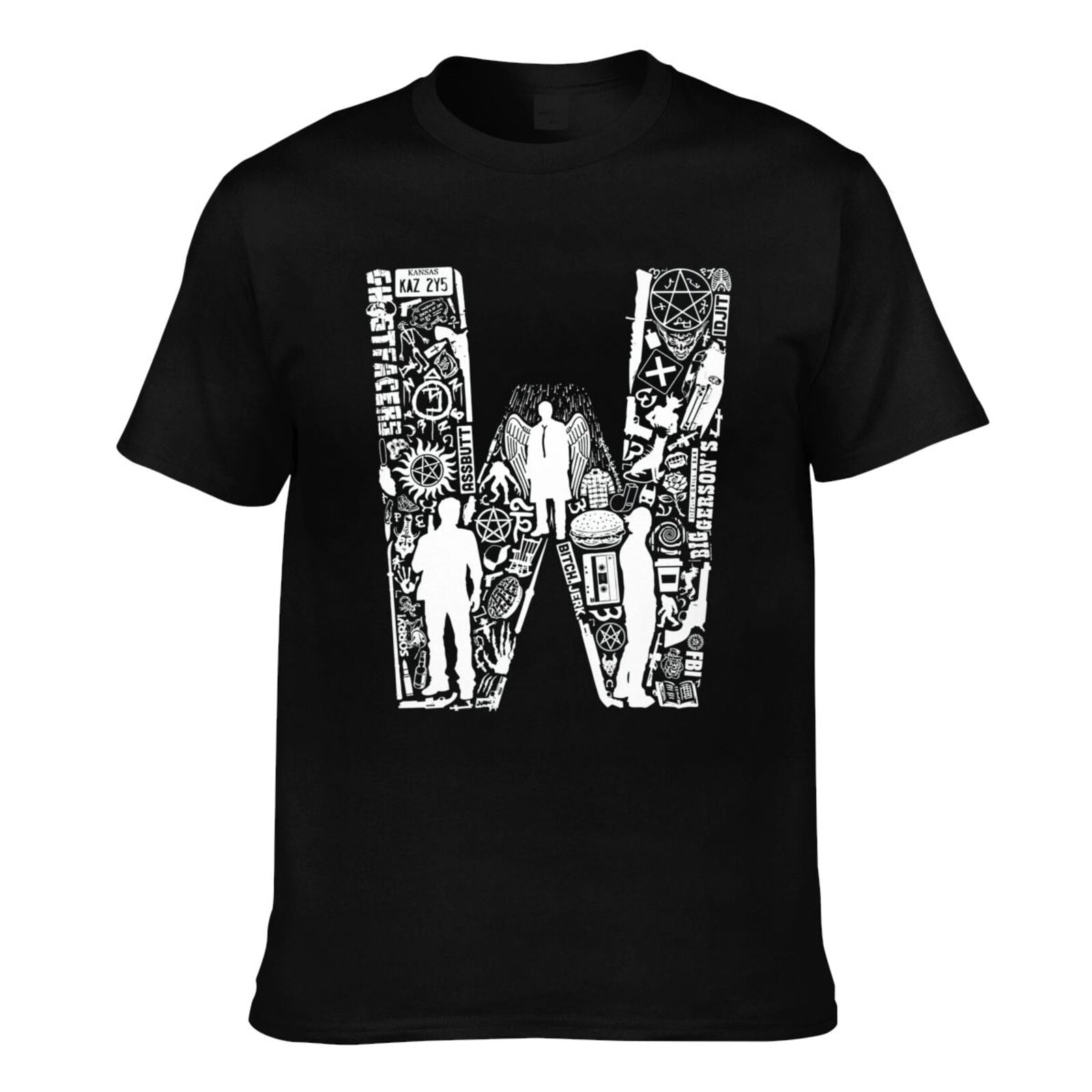 Hubgo Men'S Custom Supernatural Logos Short Sleeve Black Tops - Walmart.com