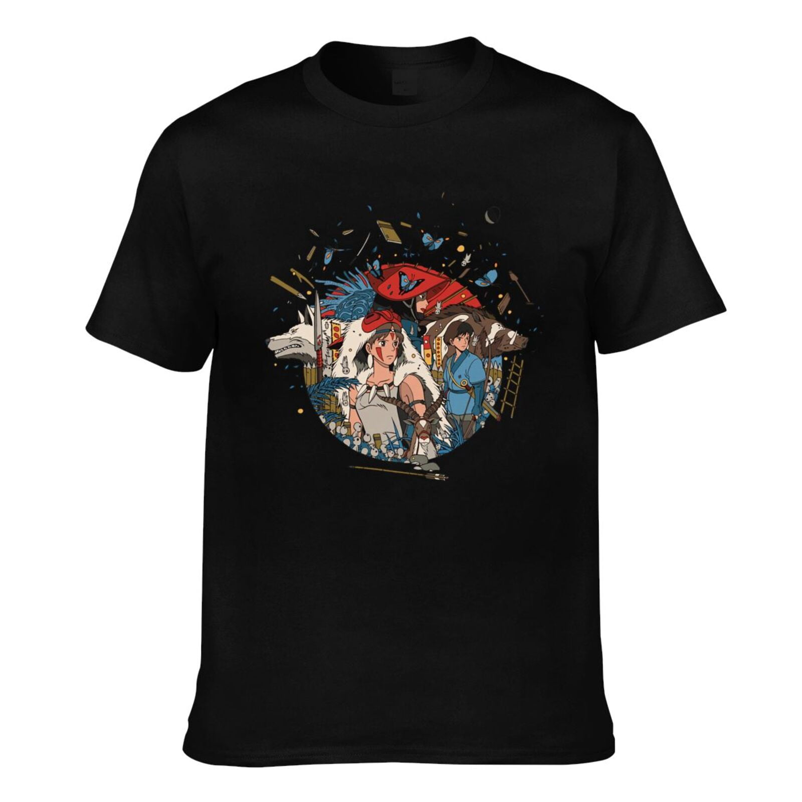 Hubgo Mens Customized Anime Princess Mononoke Short Sleeve Black Tops ...