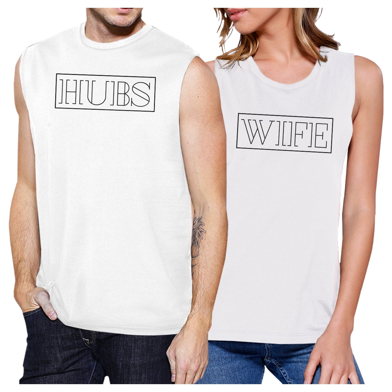 Hubs And Wife White Matching Couple Muscle Tops Cute Wedding Gifts ...