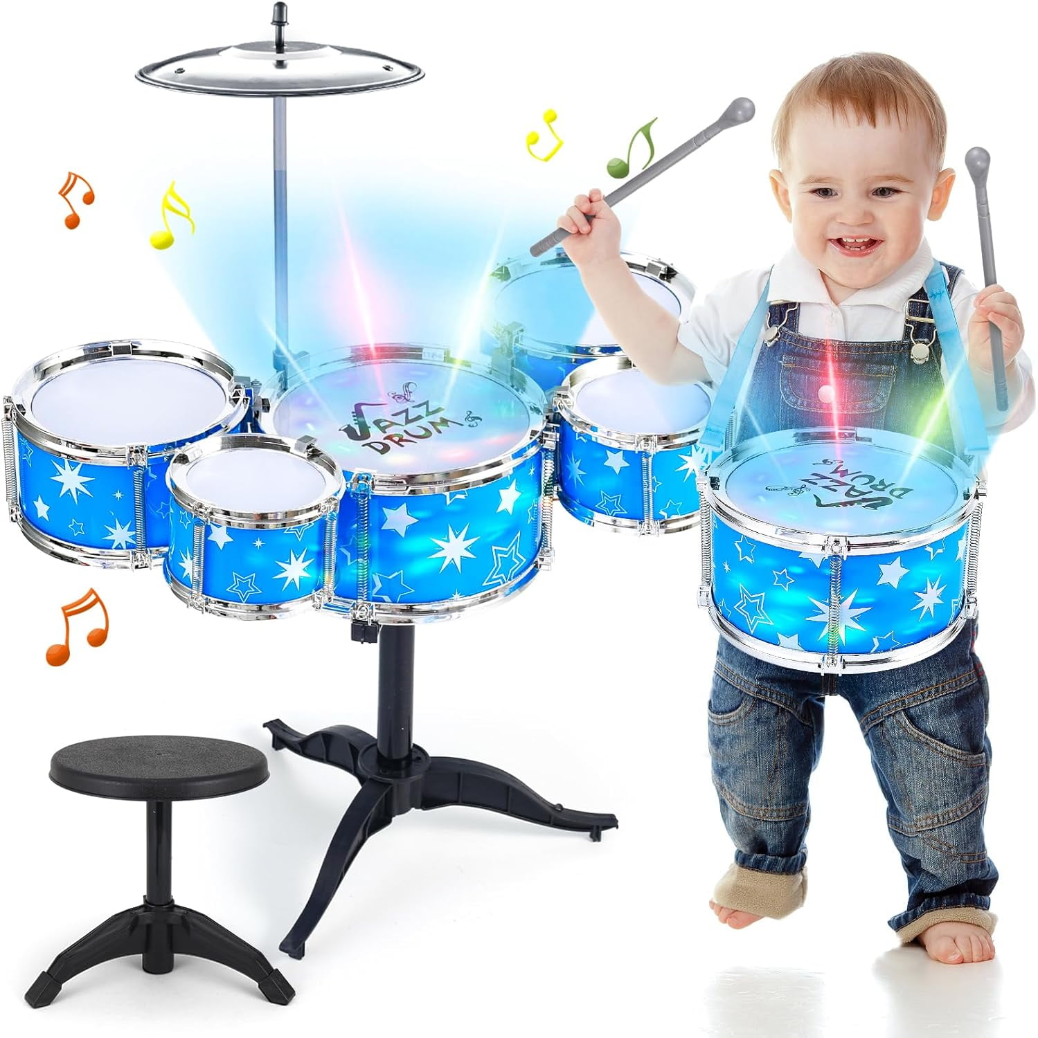 Huchen Kids Drum Set for Toddlers w/ Light (All Plastic), Musical Gifts ...