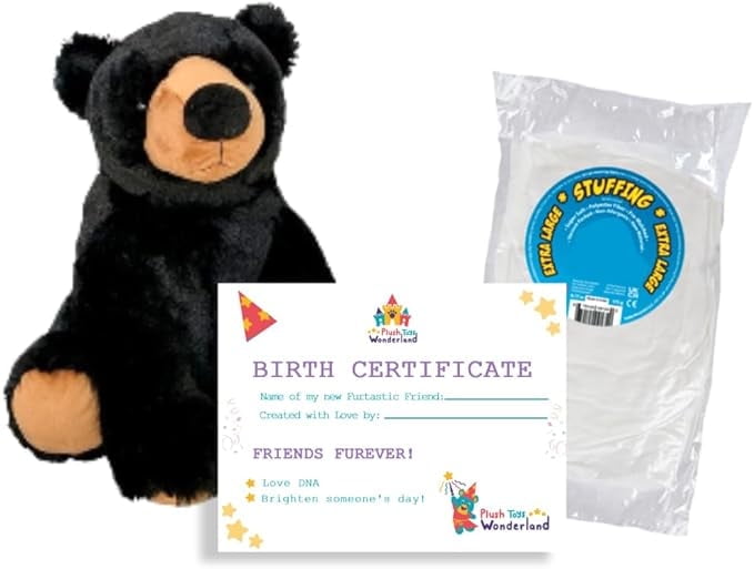 HuckleBeary The Black Bear 16-Inch Plush Kit with Stuffing & Birth ...
