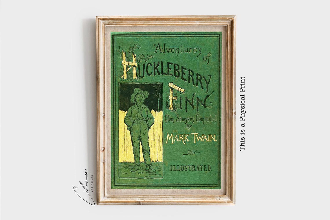 Huckleberry Finn Book Cover, Mark Twain Vintage Illustration, Classic ...