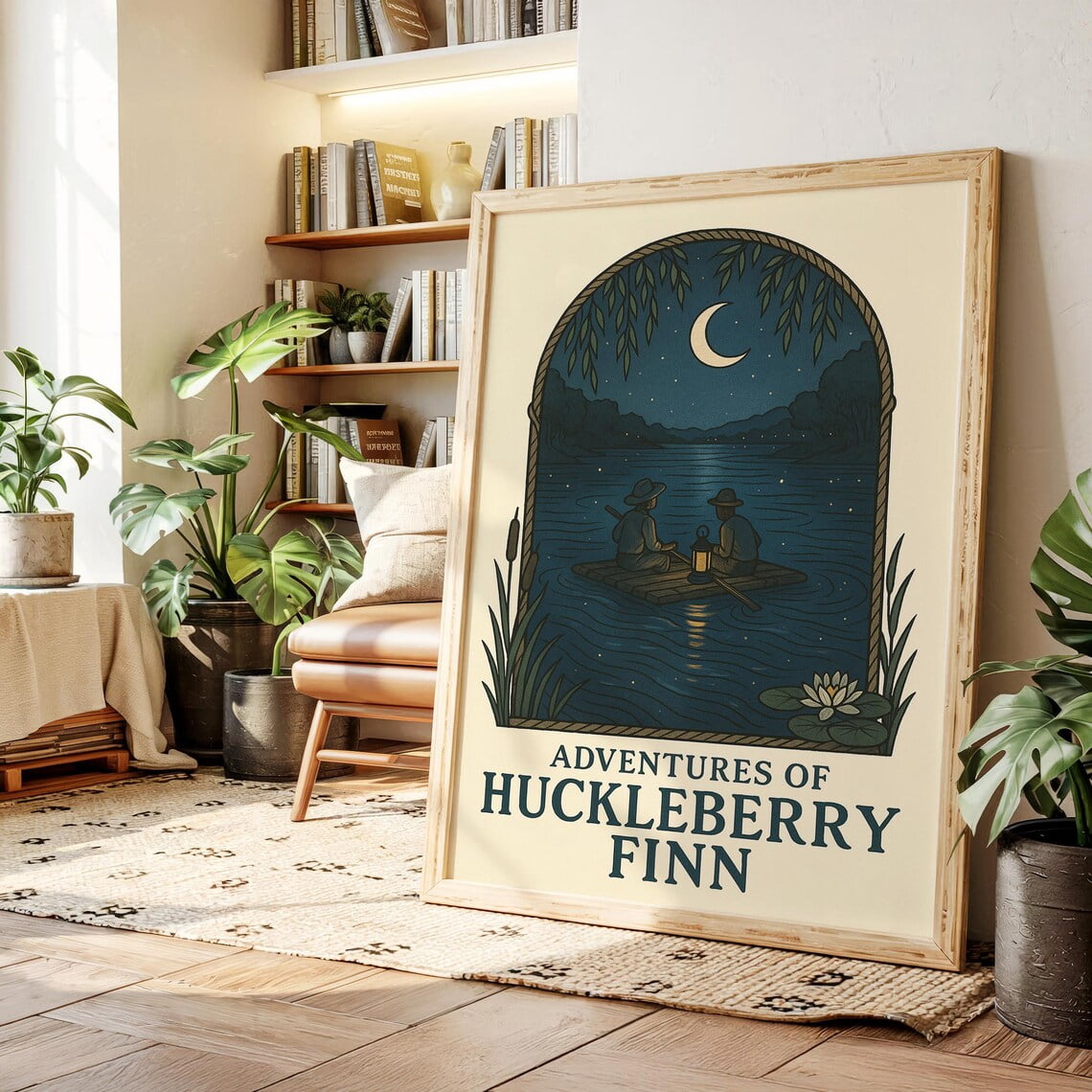 Huckleberry Finn Vintage River Scene Literary Wall Art, Stretched ...
