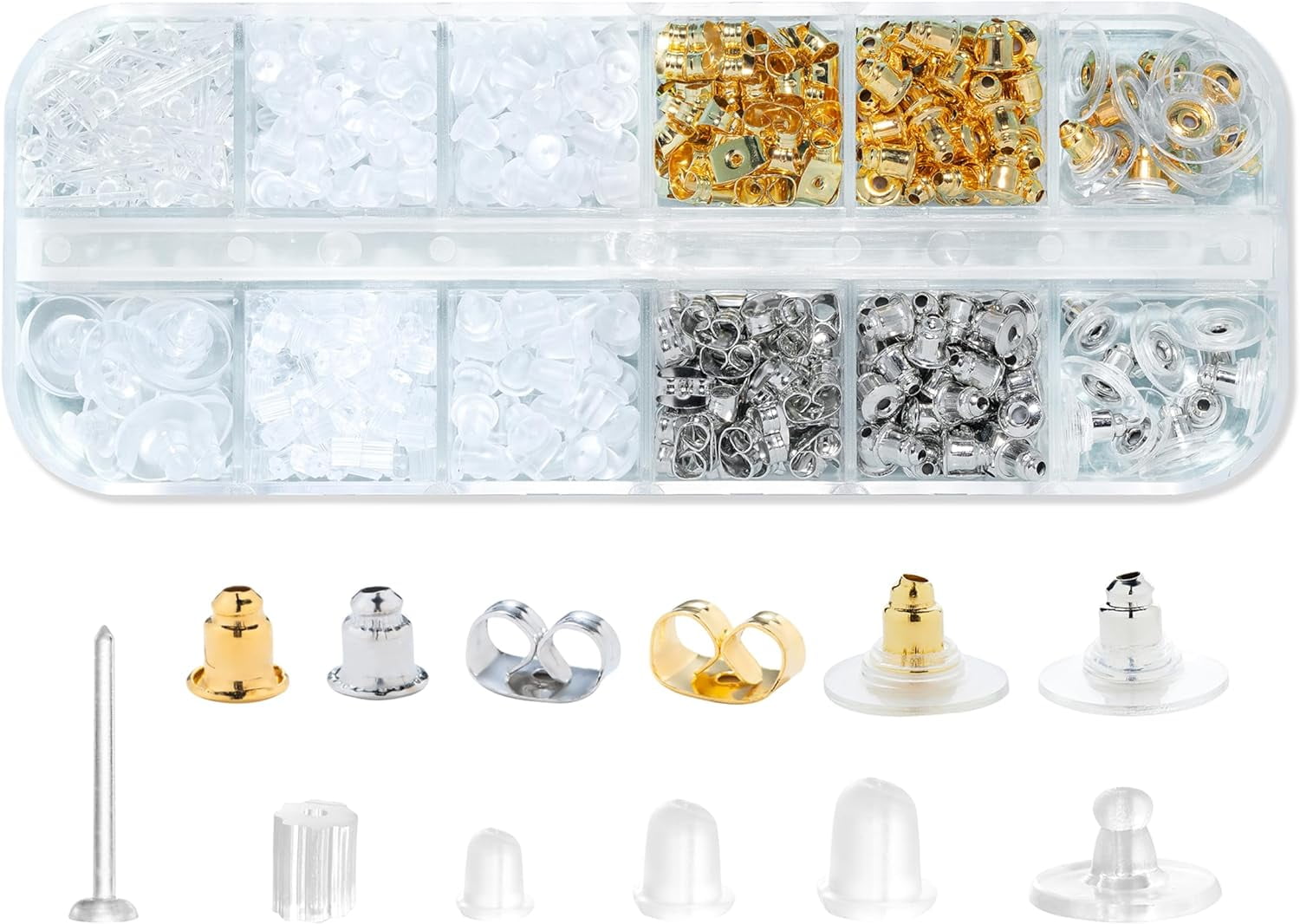 Hudinsun 12 Styles 600 Pcs Earring Backs for Studs, Clear Plastic ...
