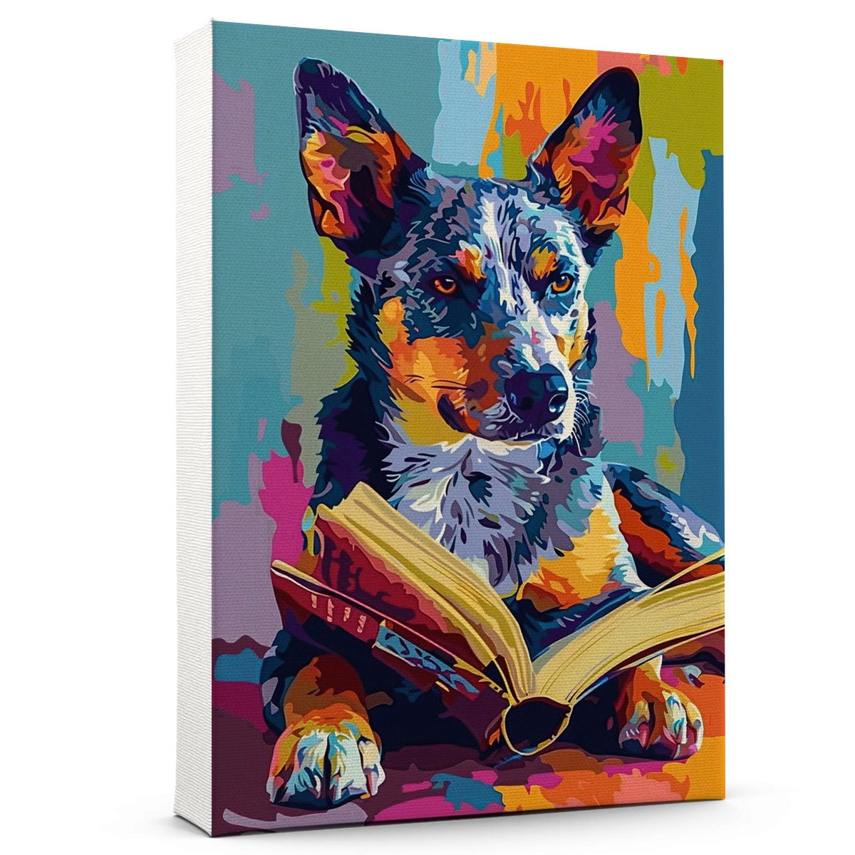 Hudo Australian Cattle Dog read Book Painting Wall Art, Cute dog ...