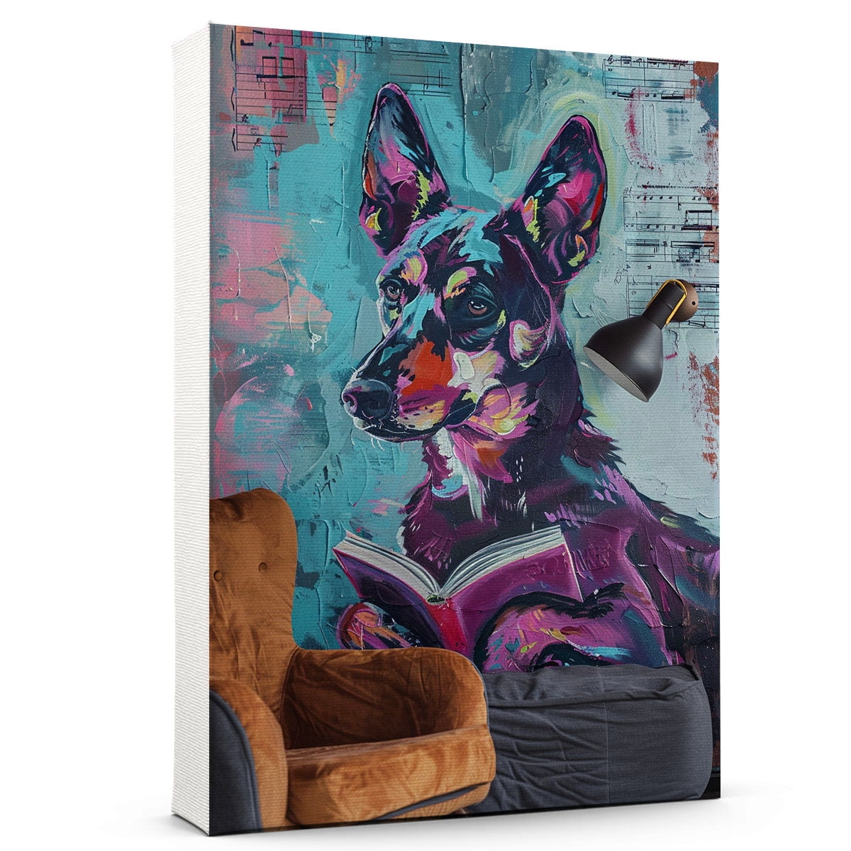 Hudo Australian Kelpie Dog read Book Painting Wall Art, Cute dog ...