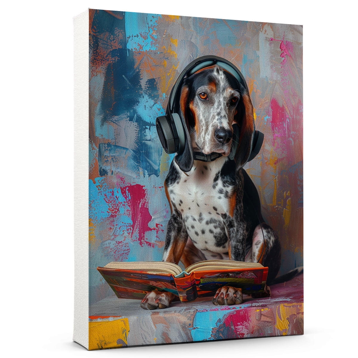 Hudo Bluetick Coonhound Dog read Book Painting Wall Art, Cute dog ...