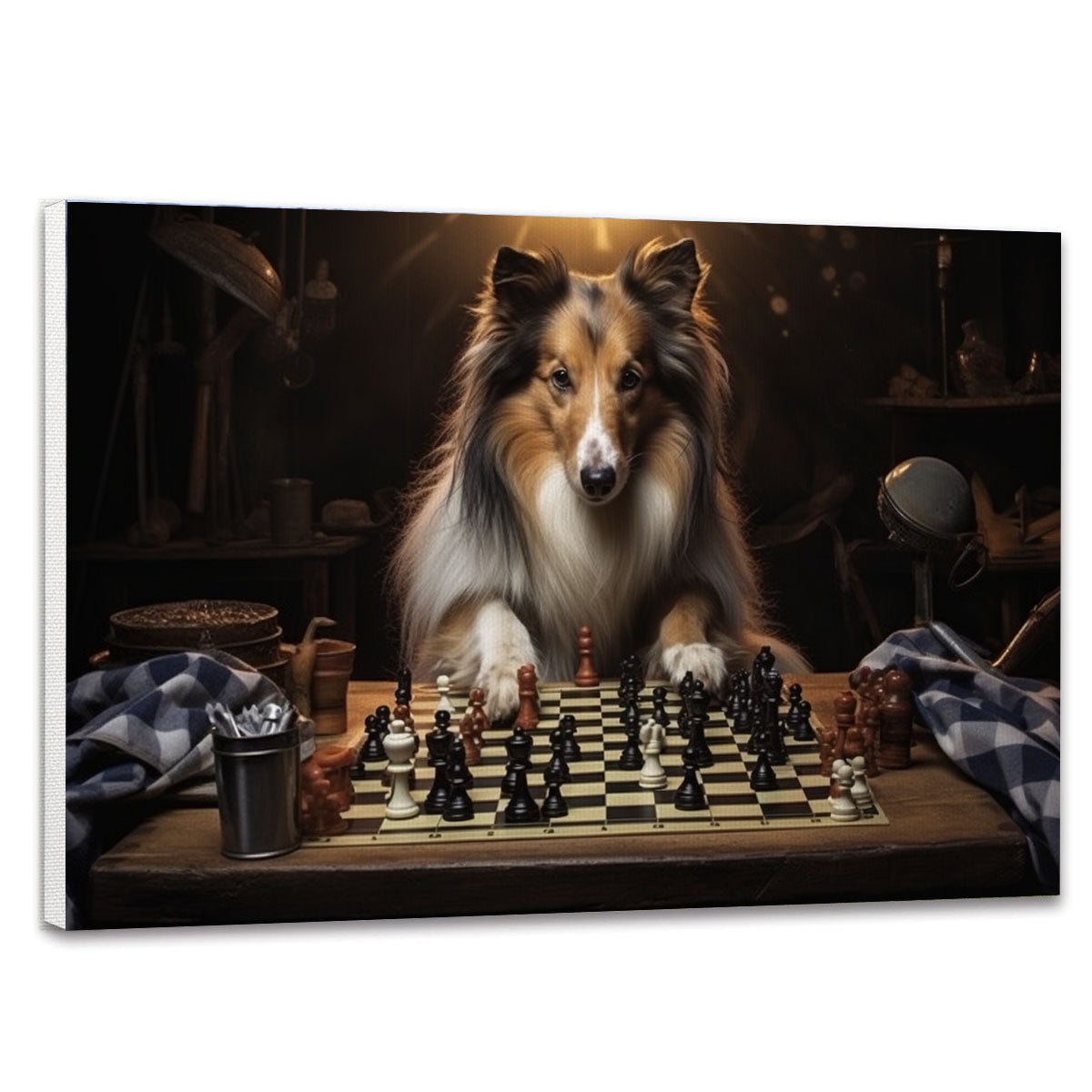 Hudo Canvas Wall Art - Dog Playing Chess Canvas - Collie Dog Canvas Art ...