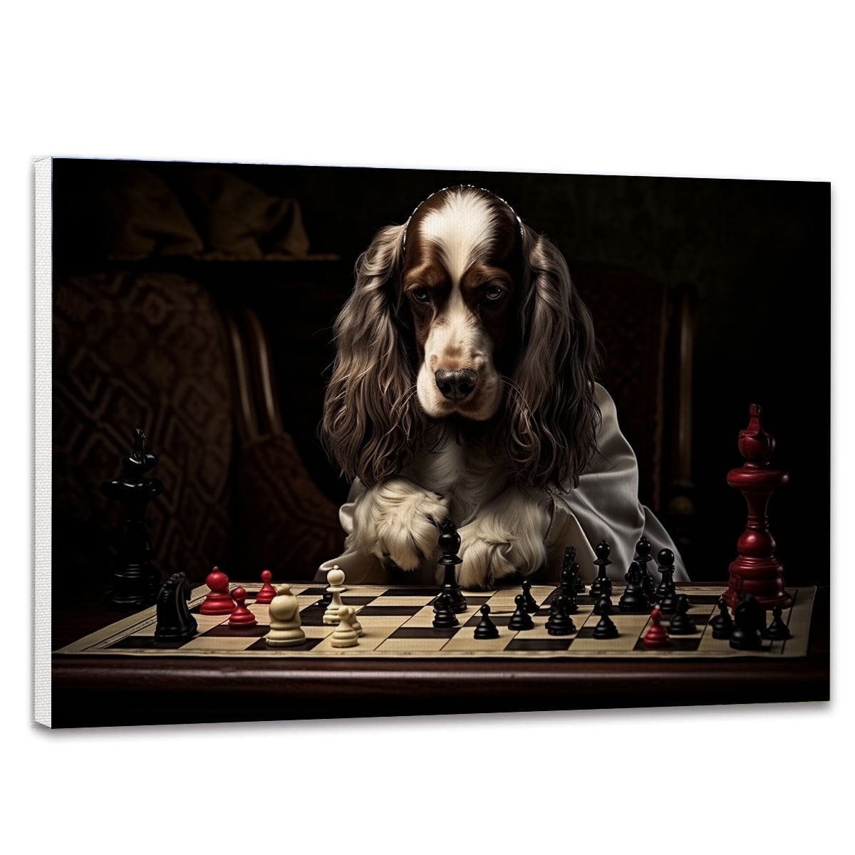 Hudo Canvas Wall Art - Dog Playing Chess Canvas - English Cocker ...
