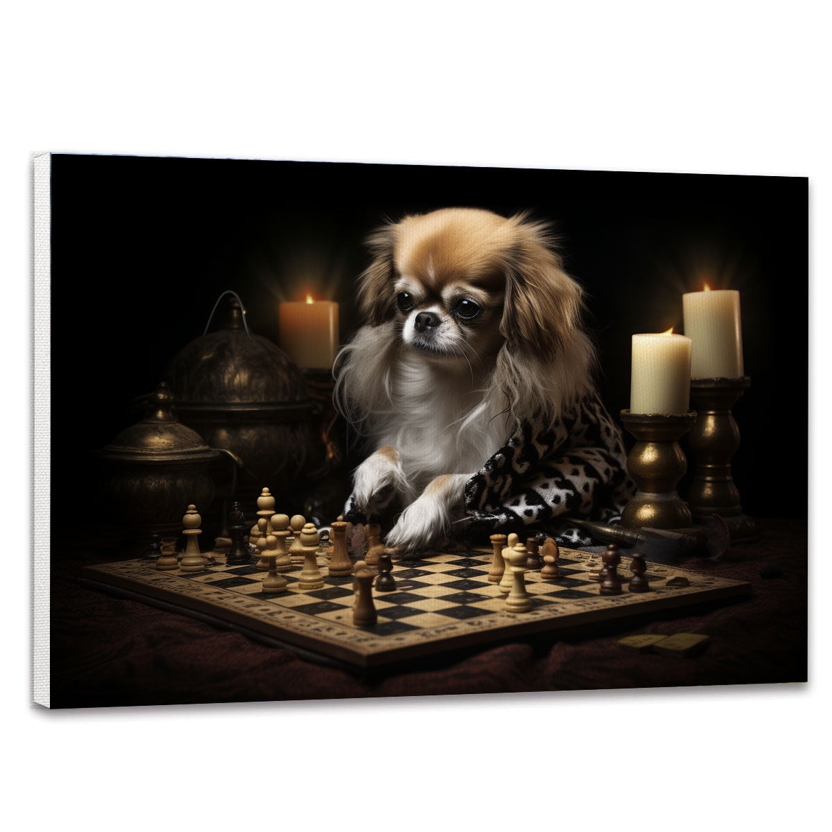 Hudo Canvas Wall Art - Dog Playing Chess Canvas - Tibetan Spaniel Dog ...