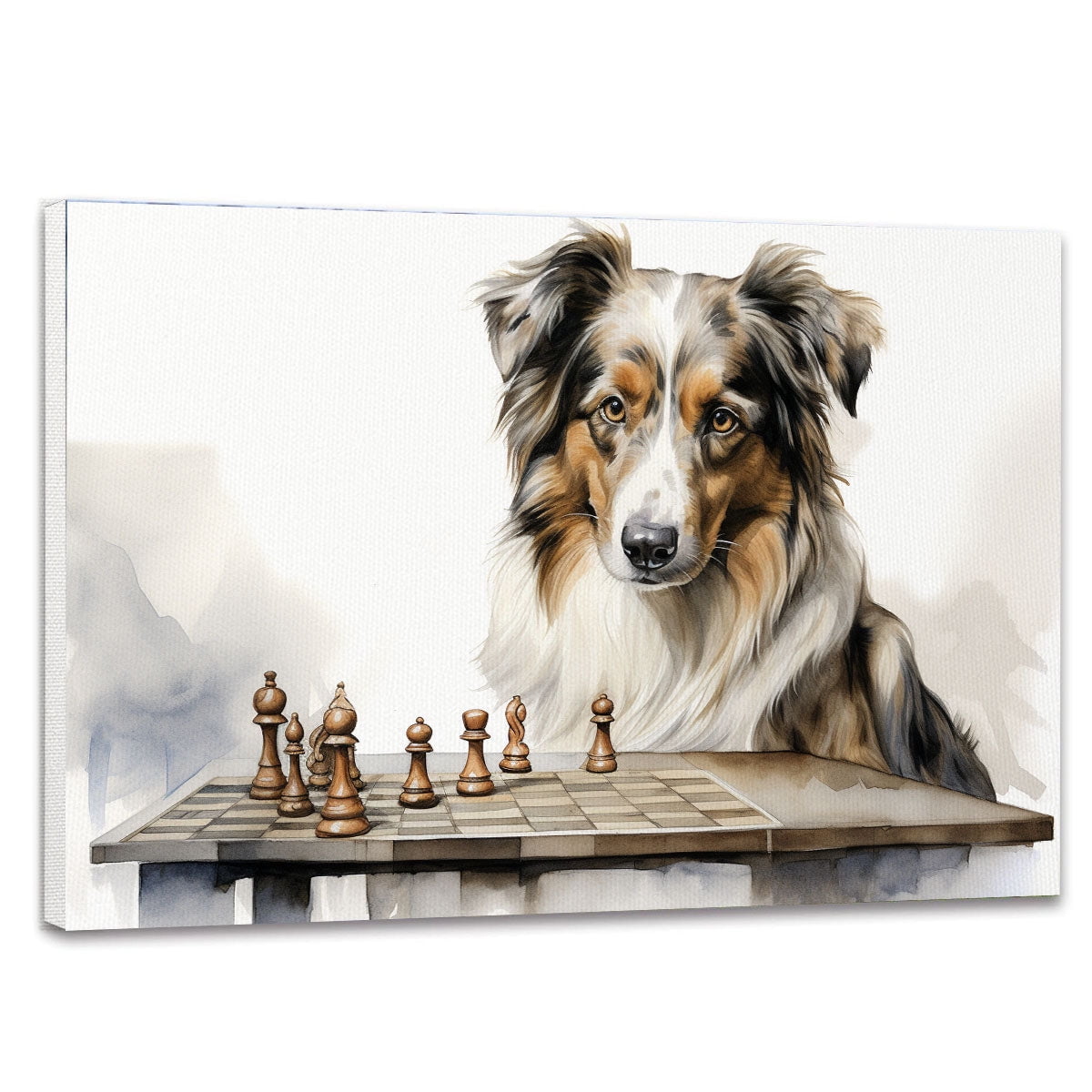 Hudo Canvas Wall Art - Dogs Playing Chess Canvas - Australian Shepherd ...