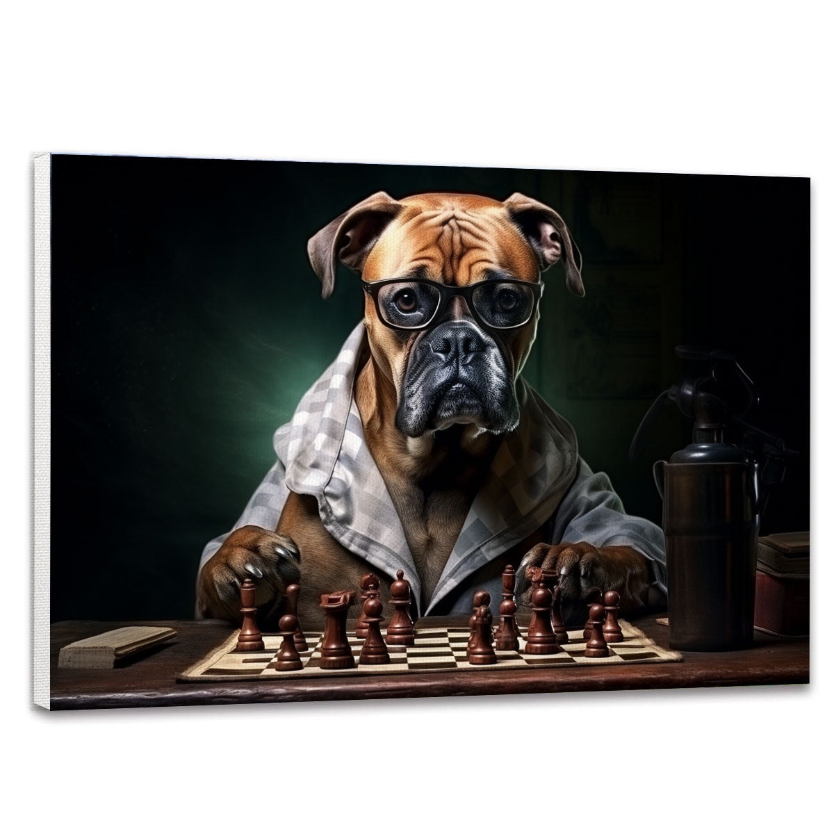 Hudo Canvas Wall Art - Dogs Playing Chess Canvas - Boxer Dog Canvas Art ...