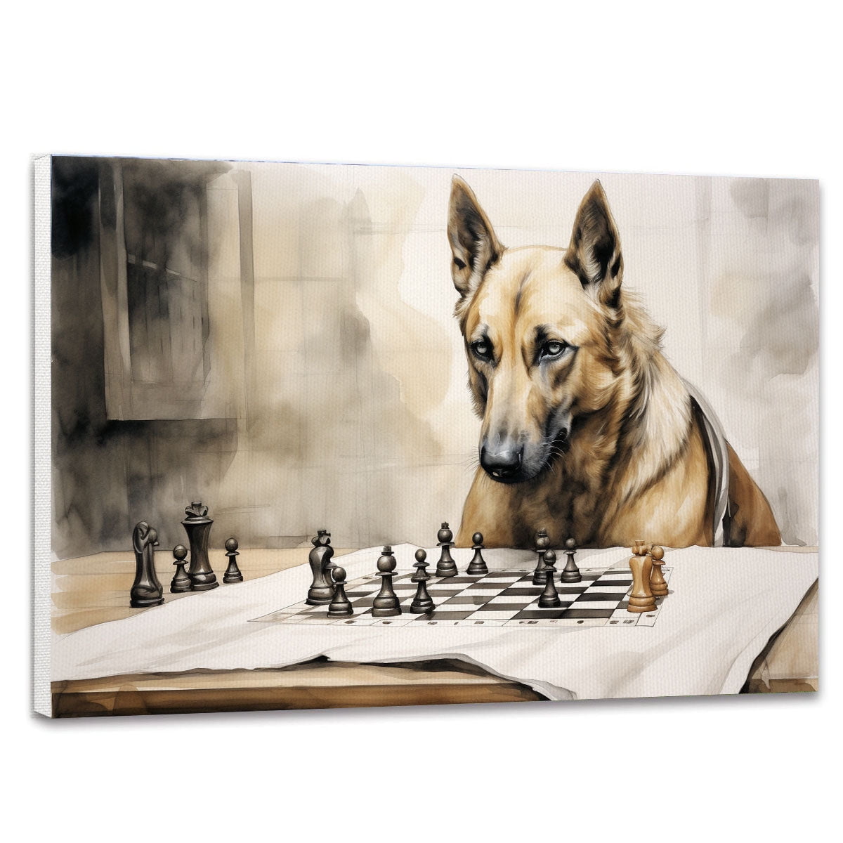 Hudo Canvas Wall Art - Dogs Playing Chess Canvas - Chinook Dog Canvas ...