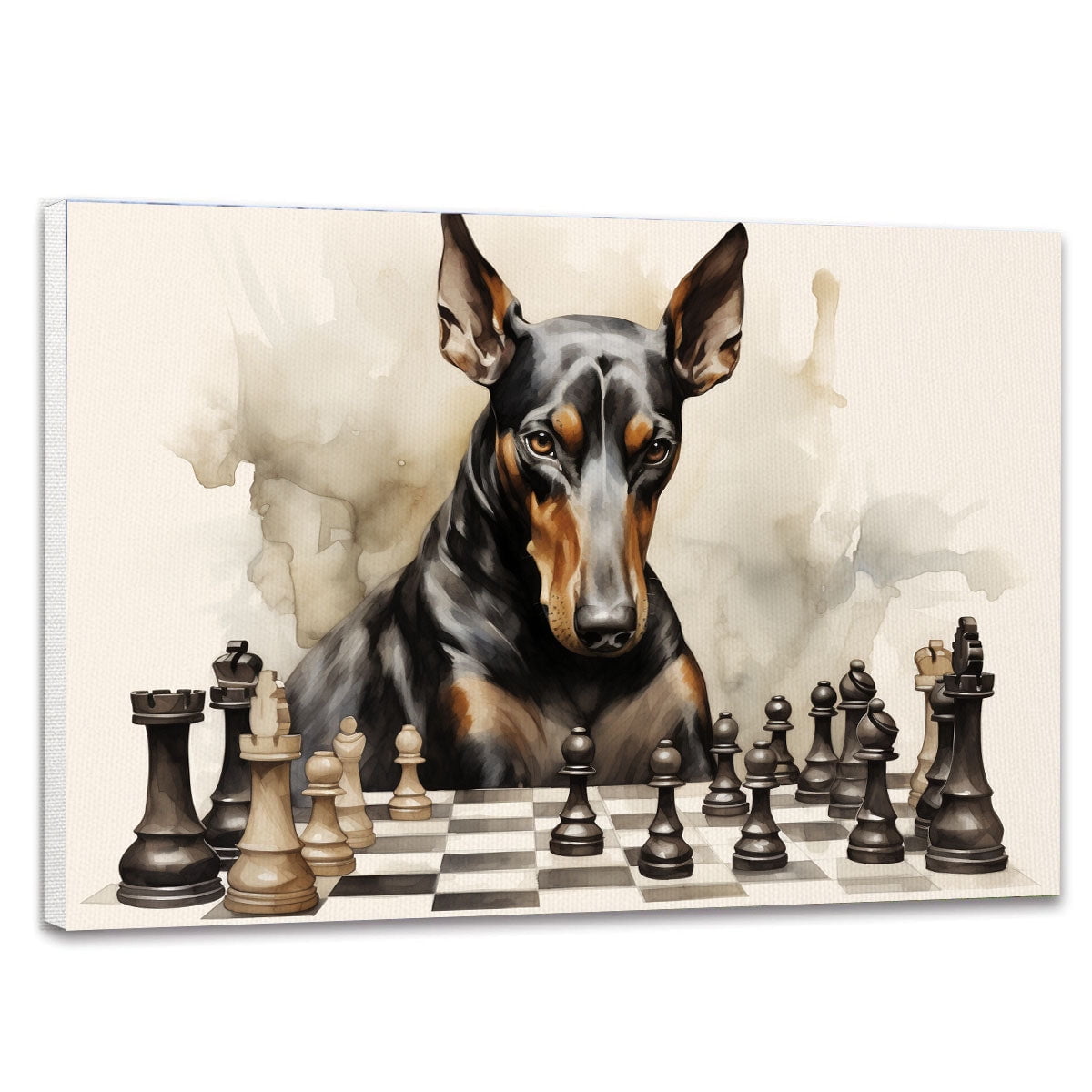 Hudo Canvas Wall Art - Dogs Playing Chess Canvas - Doberman Pinscher ...