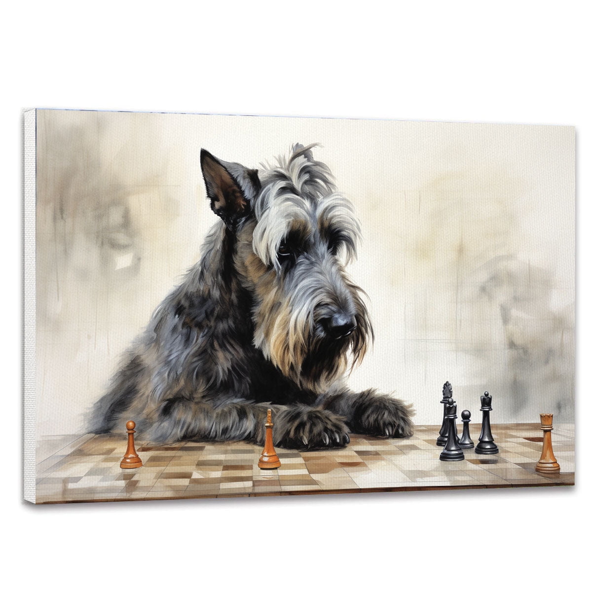 Hudo Canvas Wall Art - Dogs Playing Chess Canvas - Giant Schnauzer Dog ...