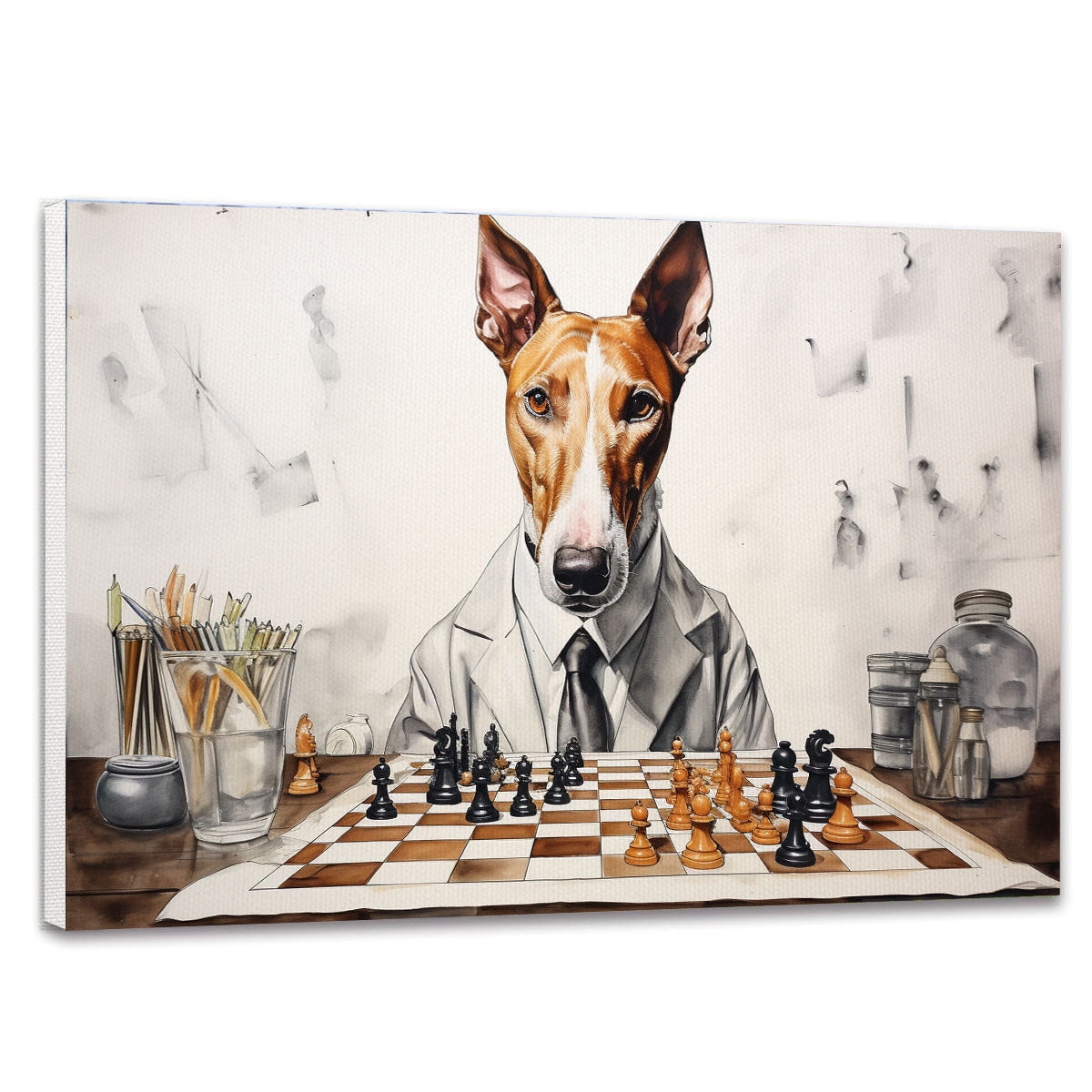 Hudo Canvas Wall Art - Dogs Playing Chess Canvas - Ibizan Hound Dog ...