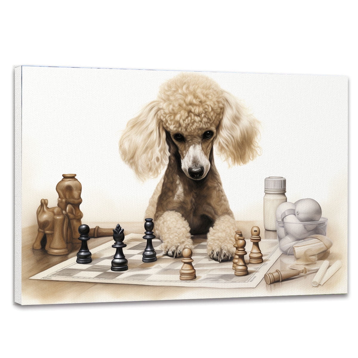 Hudo Canvas Wall Art - Dogs Playing Chess Canvas - Poodle Dog Canvas ...