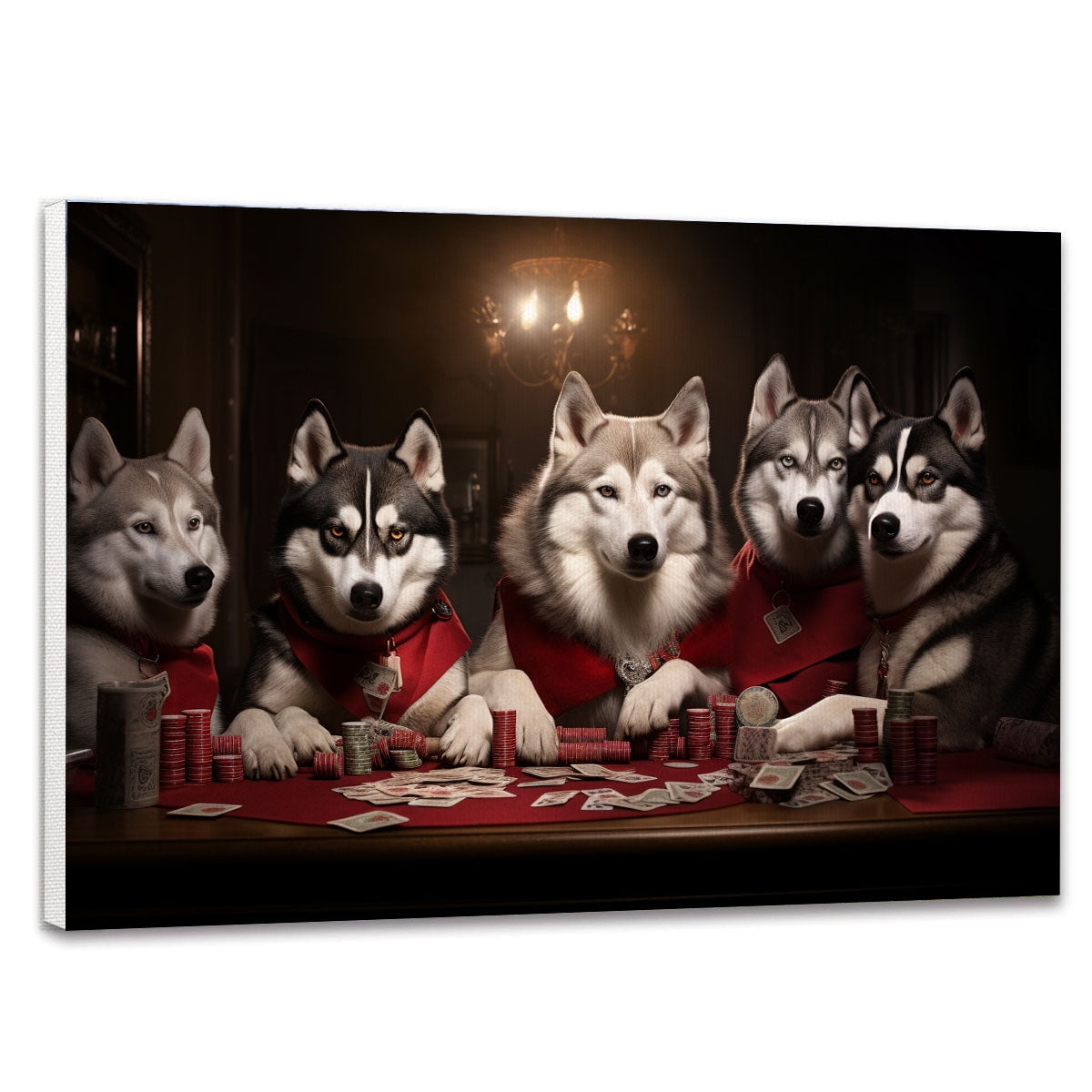 Hudo Canvas Wall Art - Dogs Playing Poker Canvas - Alaskan Klee Kai Dog ...