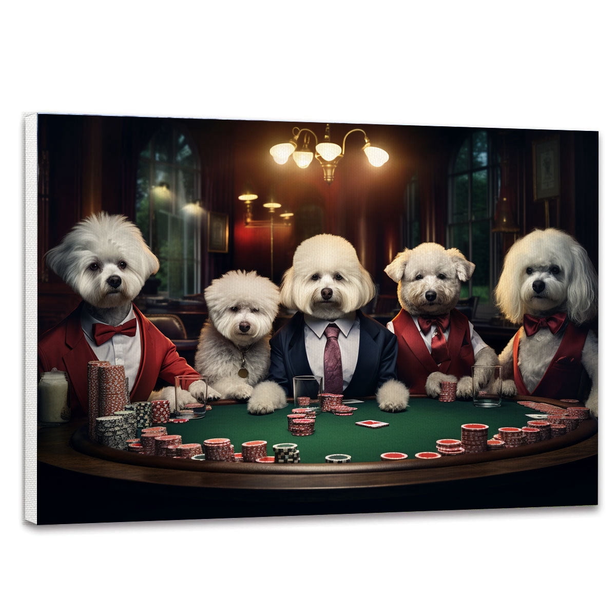 Hudo Canvas Wall Art - Dogs Playing Poker Canvas - Bichon Frise Dog ...