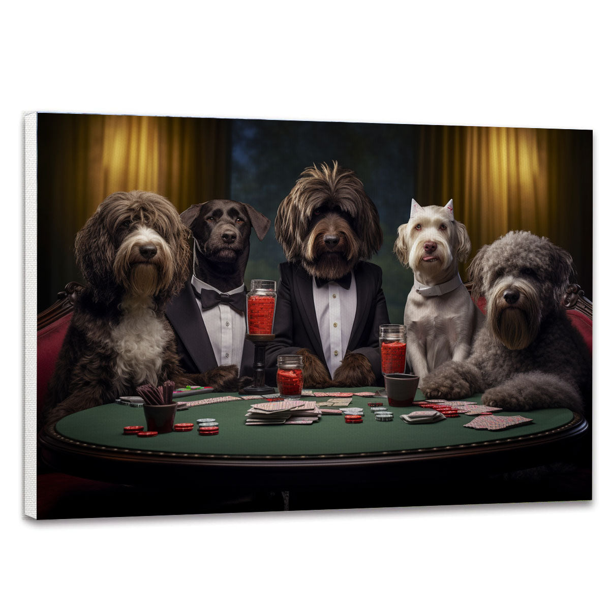 Hudo Canvas Wall Art - Dogs Playing Poker Canvas - Portuguese Water Dog ...