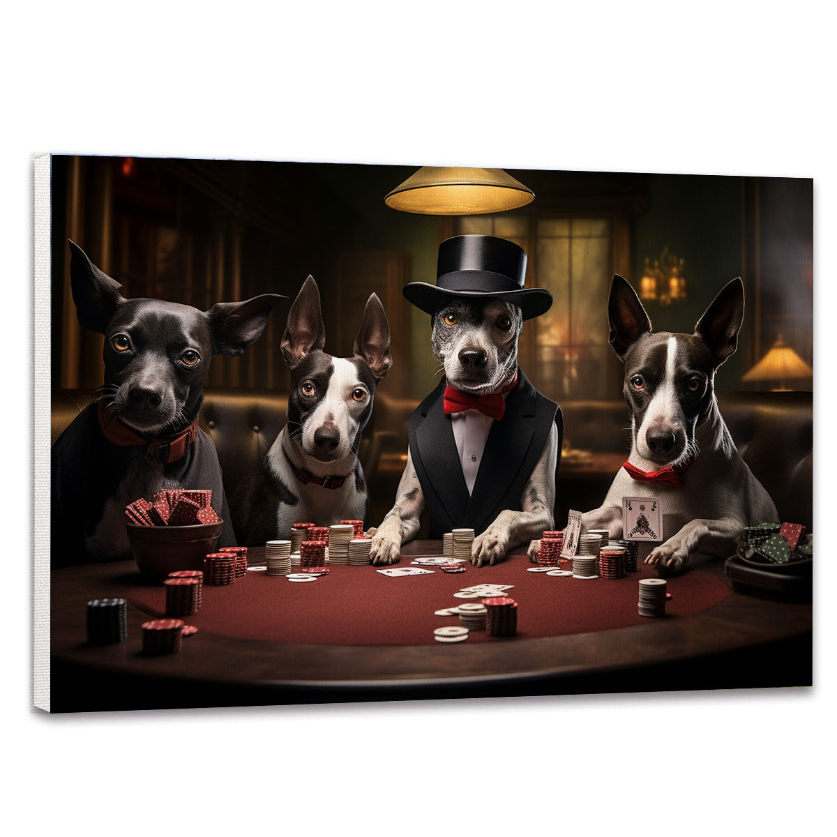 Hudo Canvas Wall Art - Dogs Playing Poker Canvas - Rat Terrier Dog ...