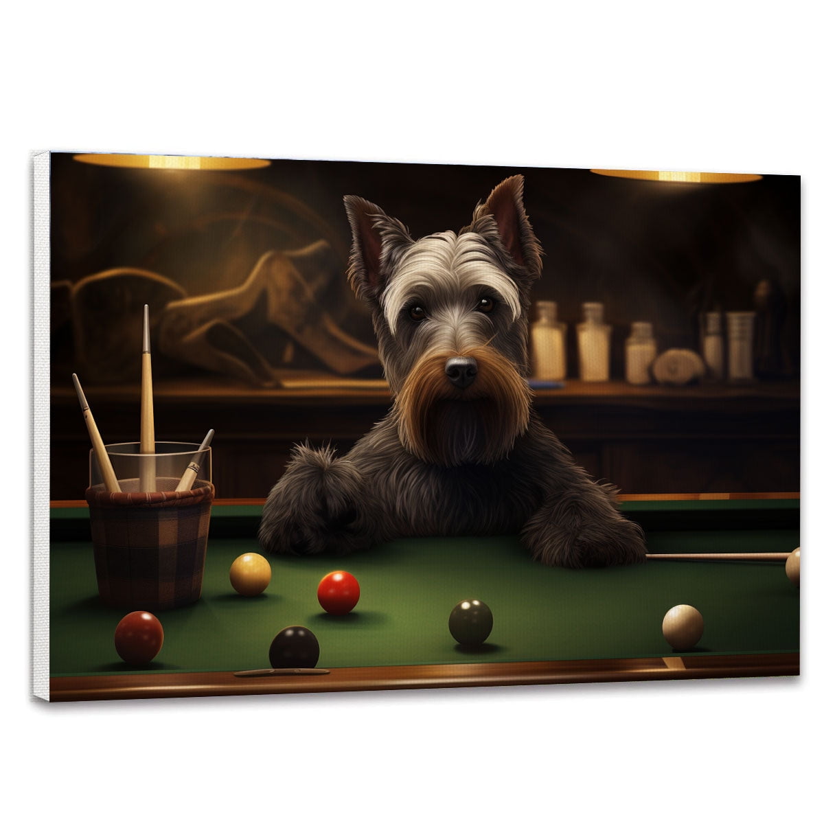 Hudo Canvas Wall Art - Dogs Playing Pool Canvas - Scottish Terrier Dog ...
