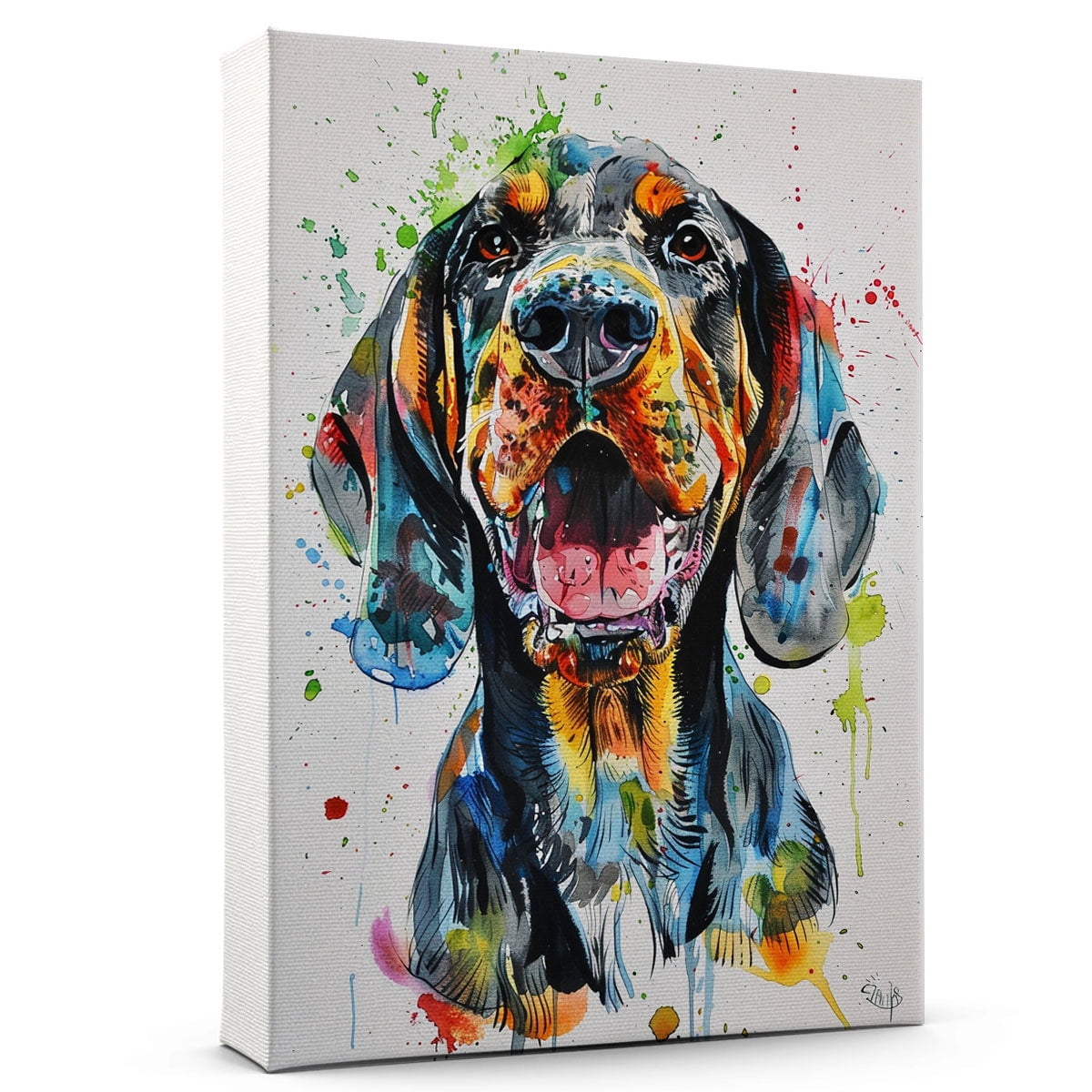 Hudo Dog Wall Art,ColorfulBlackand Tan Coonhound Dog Canvas Wall Art ...
