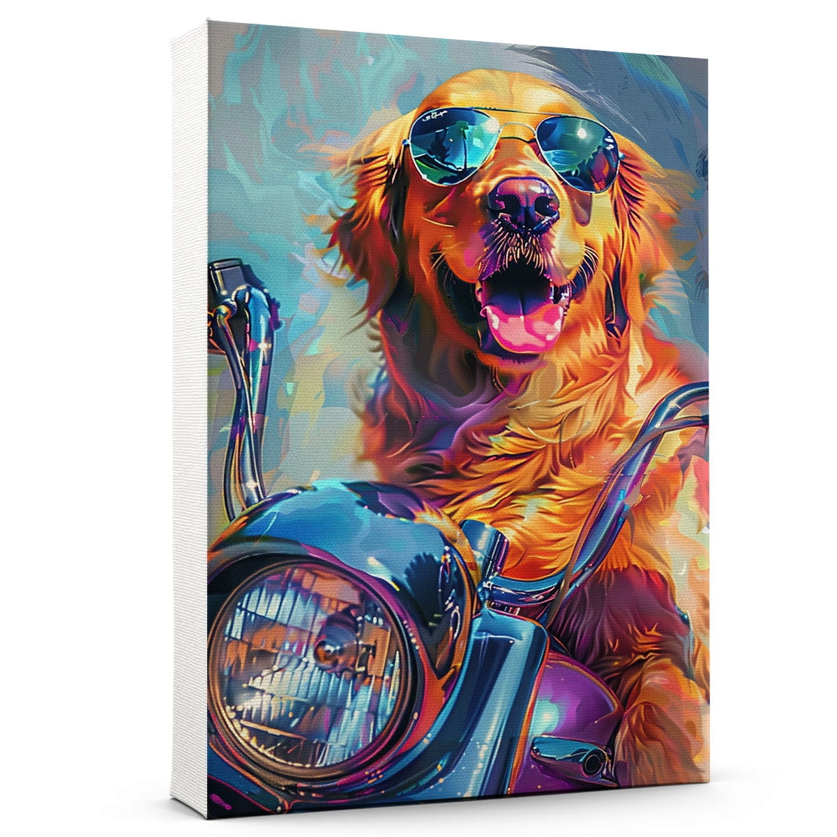 Hudo Funny Golden Retriever Dog Riding A Motorcycle Vintage Poster ...