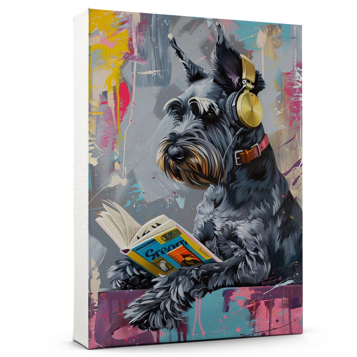 Hudo Giant Schnauzer Dog read Book Painting Wall Art, Cute dog ...