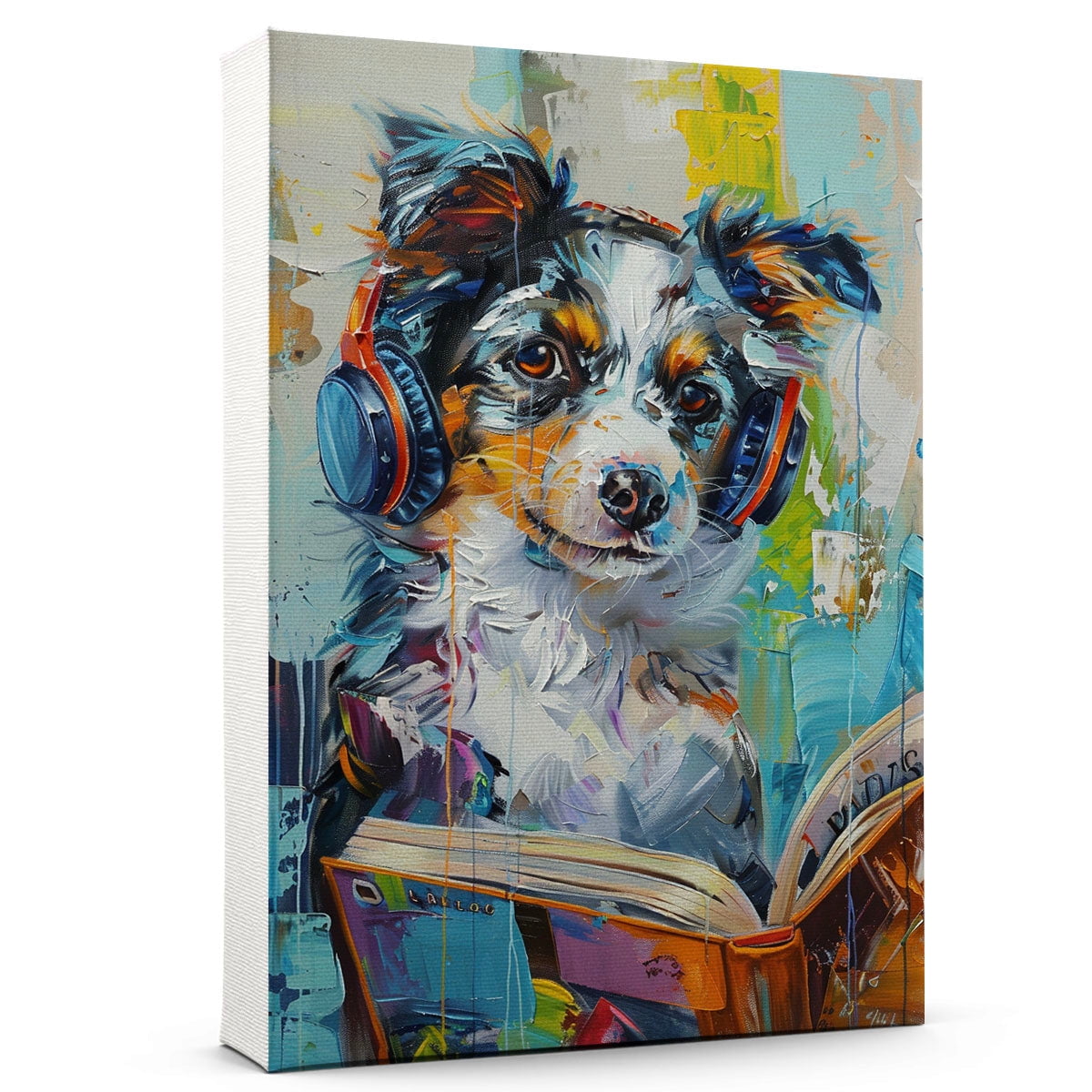 Hudo Miniature American Shepherd Dog read Book Painting Wall Art, Cute ...