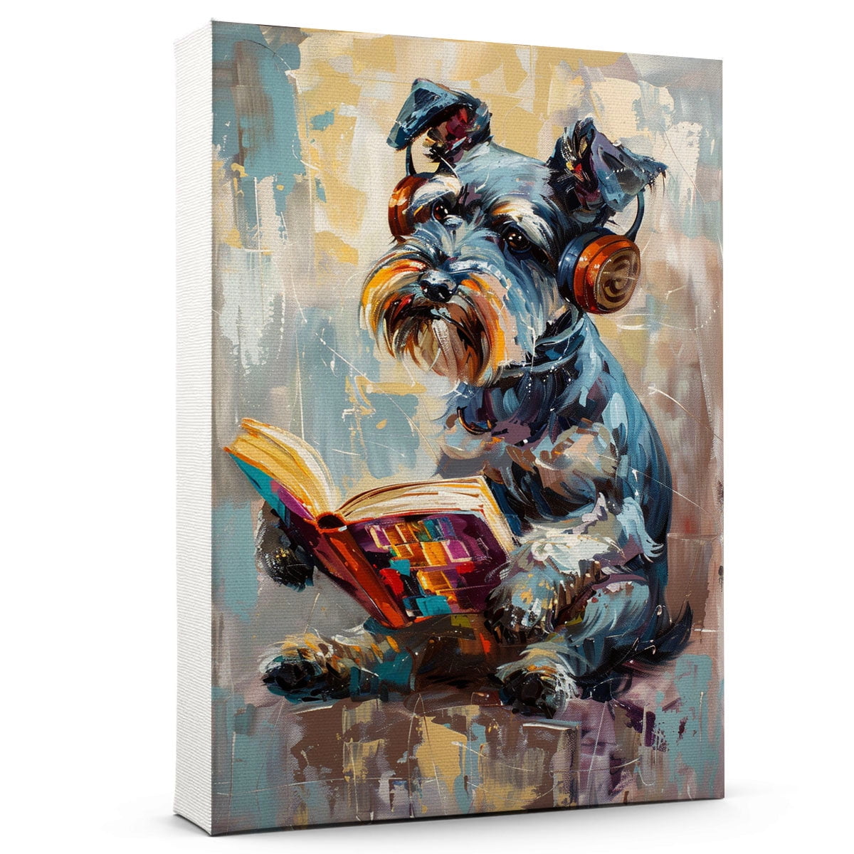 Hudo Miniature Schnauzer Dog read Book Painting Wall Art, Cute dog ...