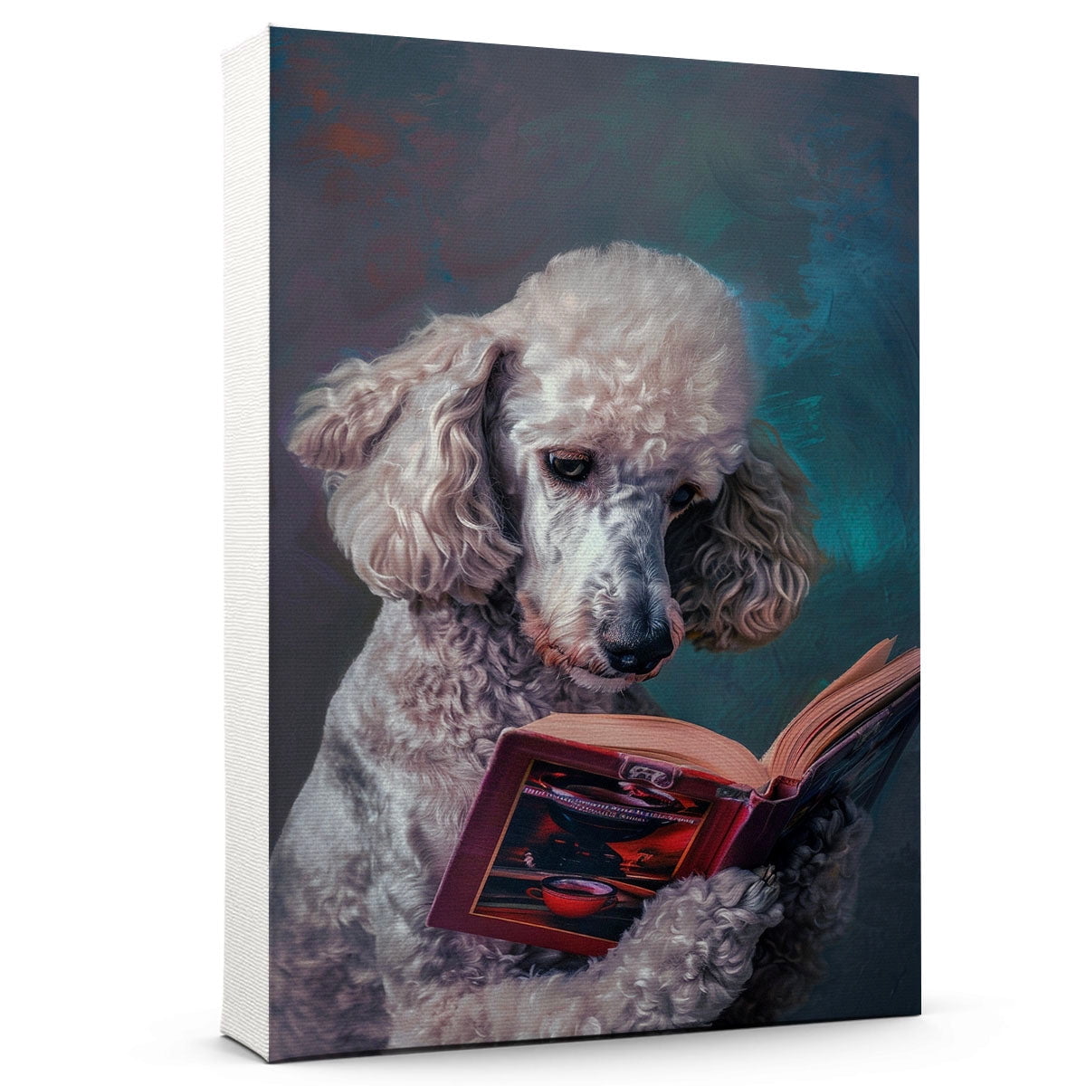 Hudo Poodle Dog read Book Painting Wall Art, Cute dog Headphones ...