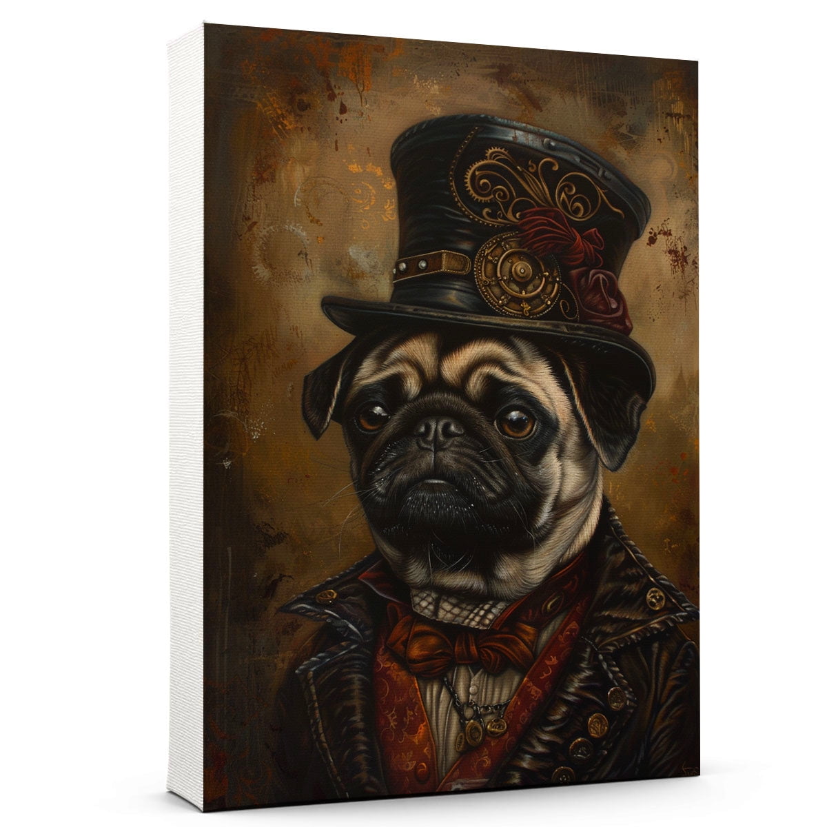 Hudo Pug Dog Canvas Wall Art, Pug Dog Retro Vintage Hunter Costume ...