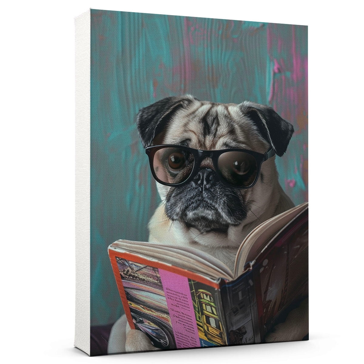 Hudo Pug Dog read Book Painting Wall Art, Cute dog Headphones - Funny ...