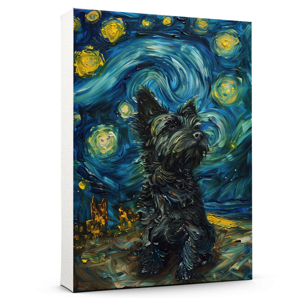 Hudo Starry Night Cairn Terrier Canvas Print - Van Gogh Inspired Dog ...