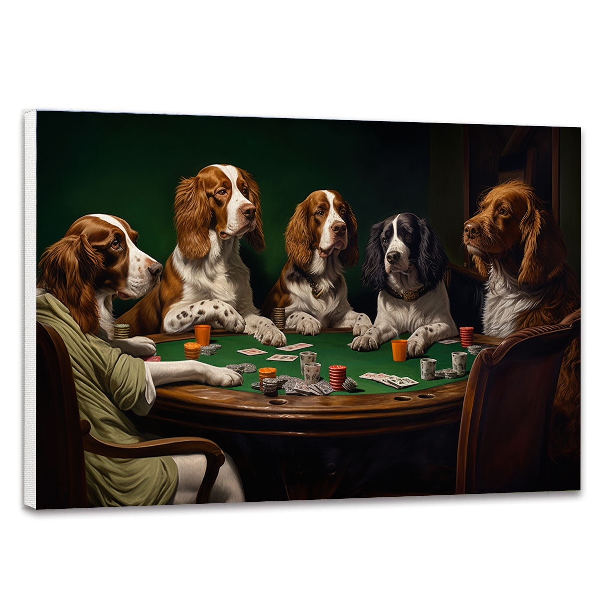 Hudo Welsh Springer Spaniel Dog Canvas Wall Art - Dogs Playing Poker ...