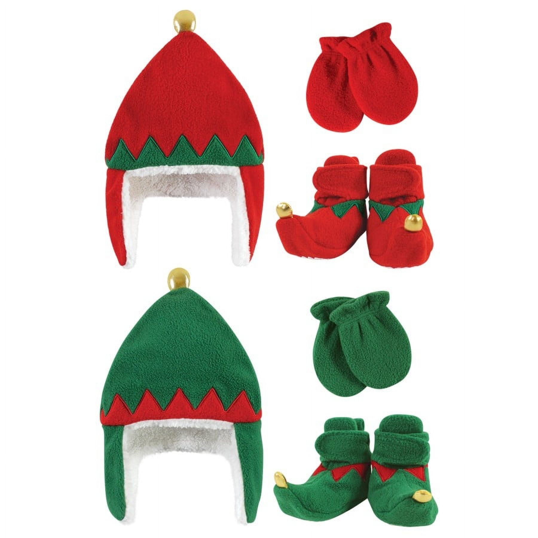 Hudson Baby 6Pc Trapper Hat, Mitten and Bootie Set, Red Elf Green Elf ...