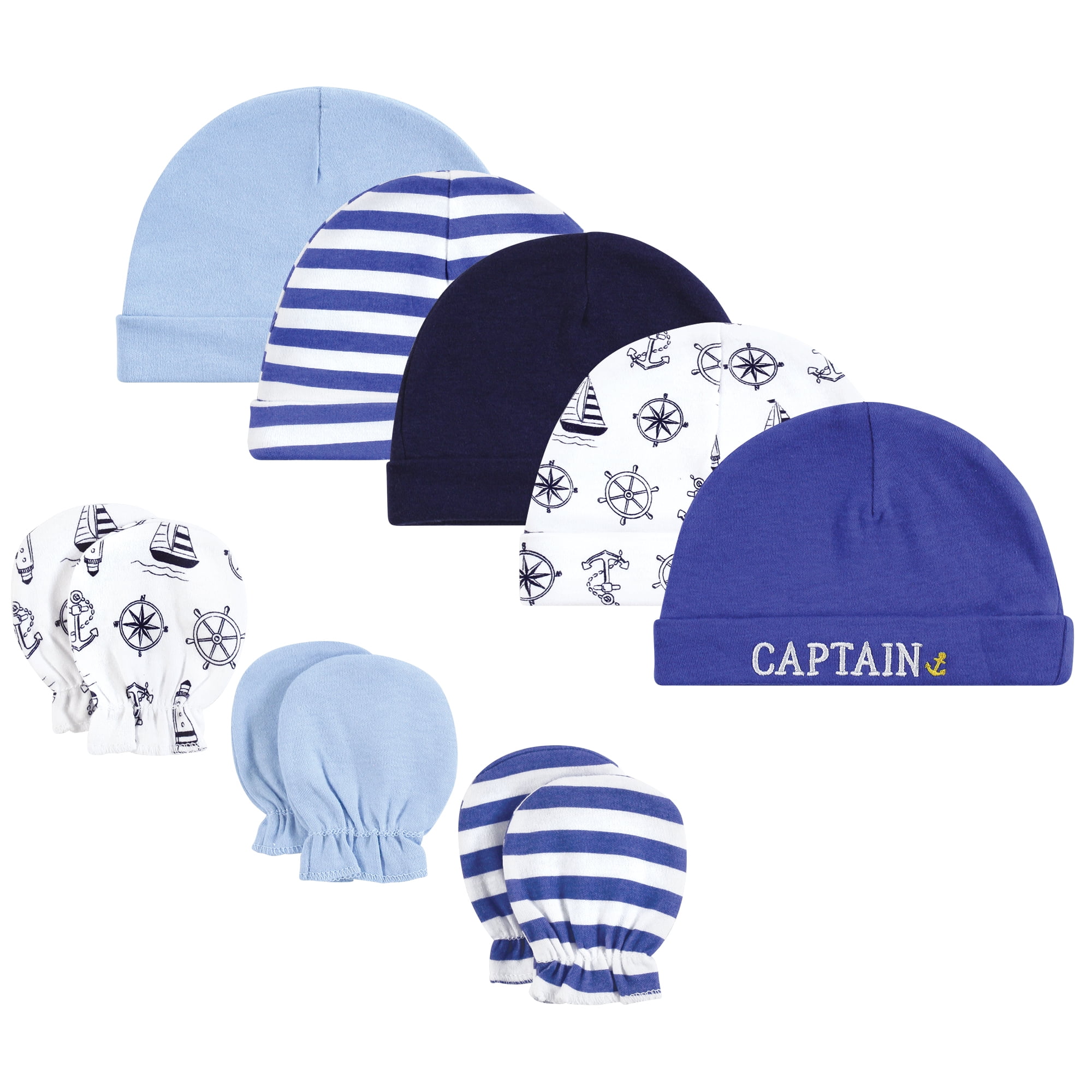 Hudson Baby Boys Cotton Cap and Scratch Mitten Set, Captain, 0-6 Months ...