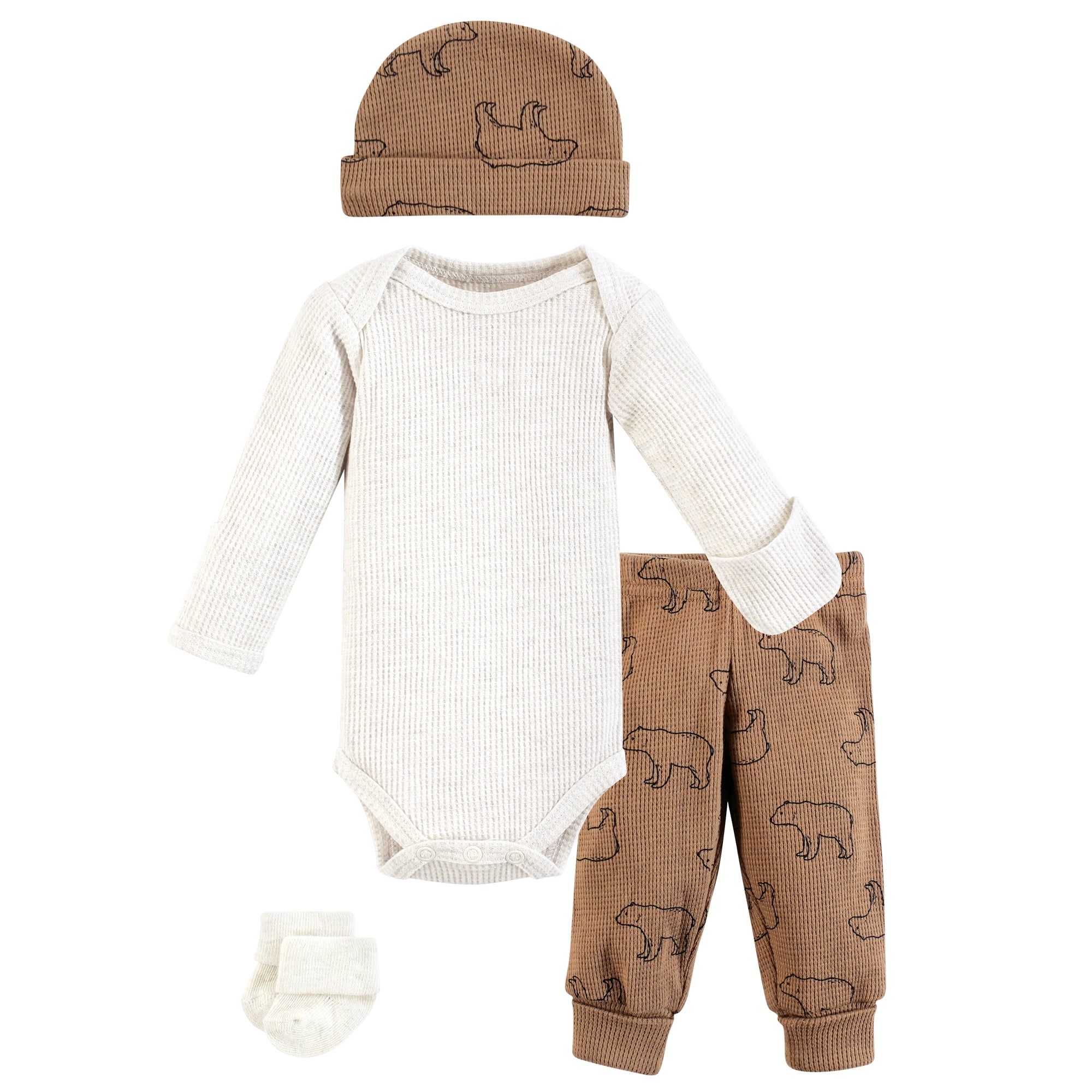 Hudson Baby Boys Thermal Preemie Layette Set 4pc Outfit, Bear, Snug Fit ...