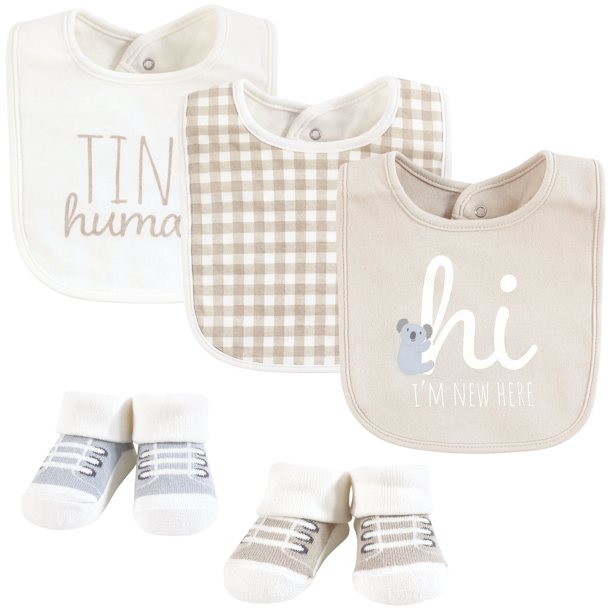 Hudson Baby Cotton Bib and Sock Set, New Here, One Size - Walmart.com