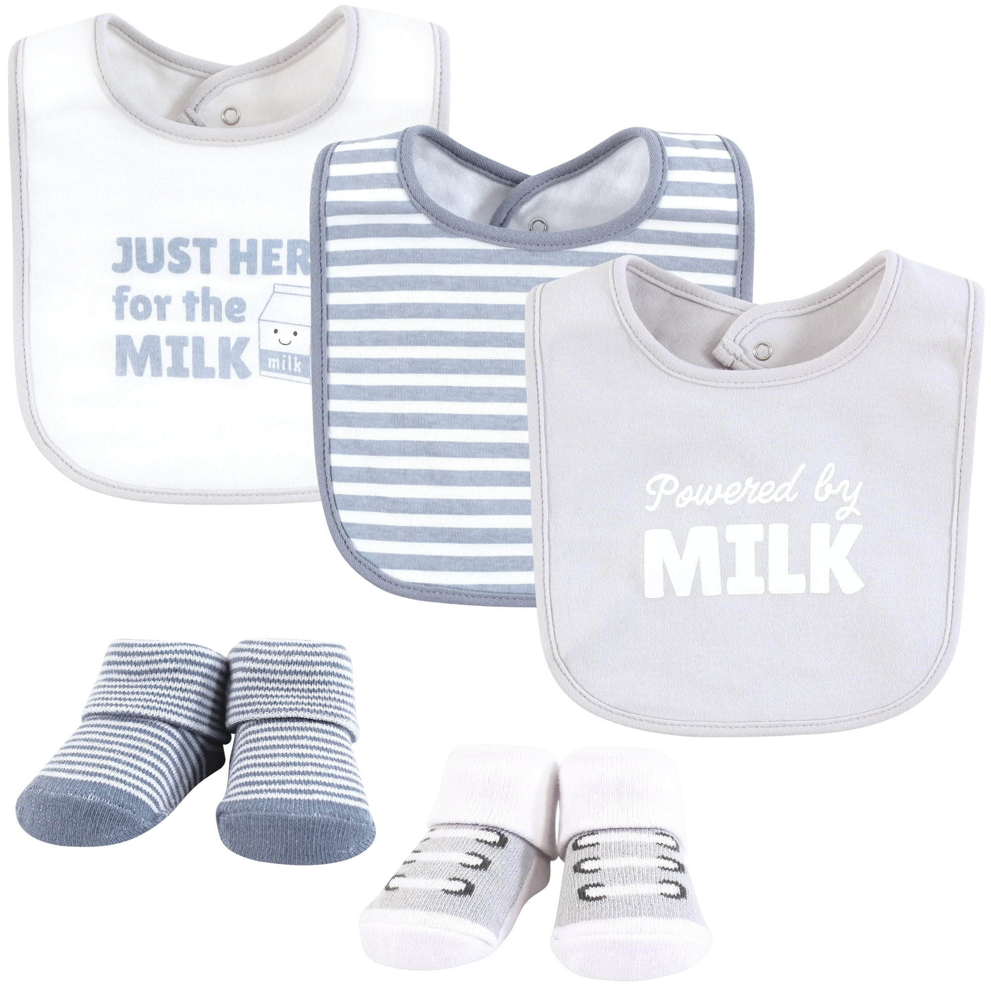 Hudson Baby Cotton Bib and Sock Set, Powered By Milk, One Size ...