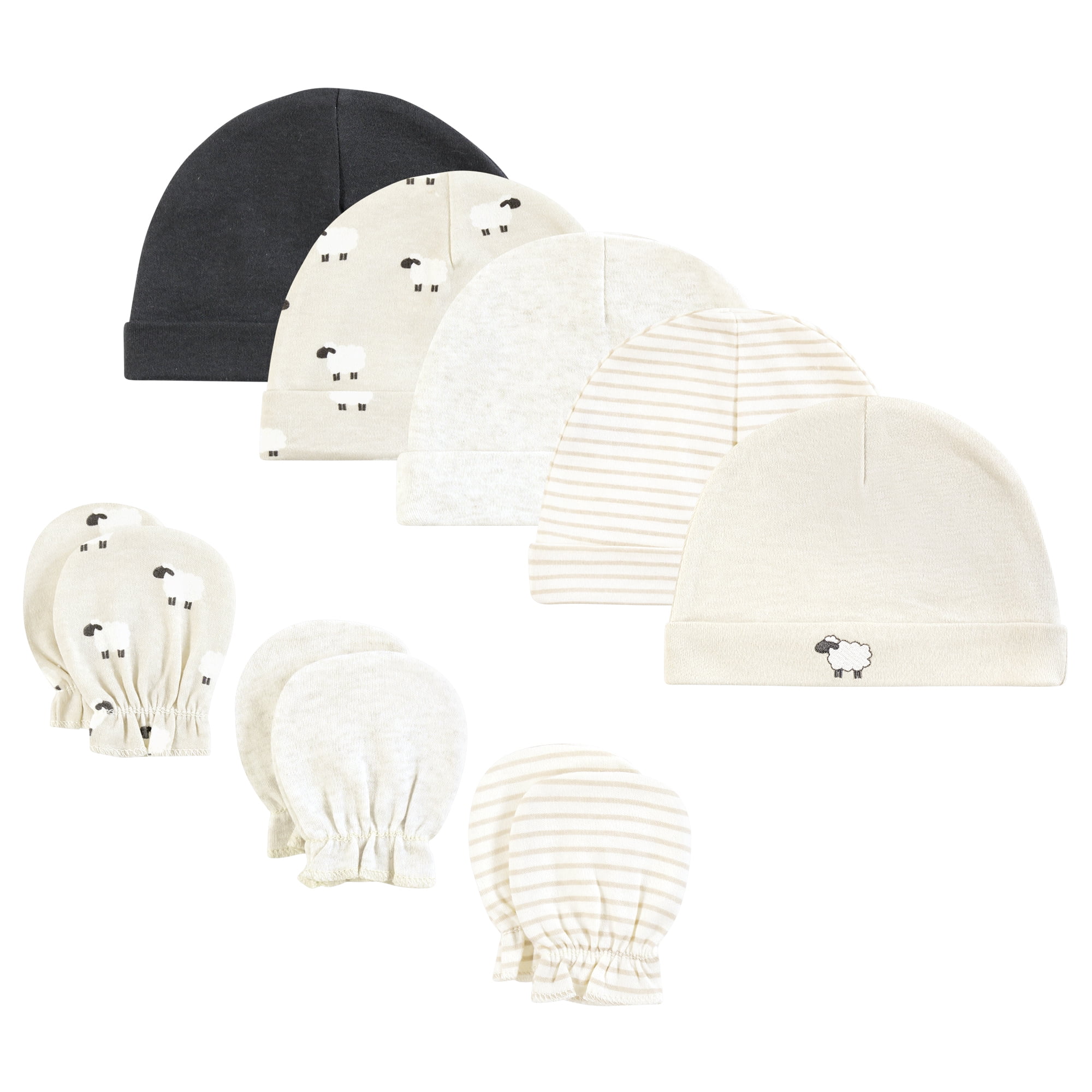 Hudson Baby Cotton Cap and Scratch Mitten Set, Taupe Sheep, 0-6 Months ...