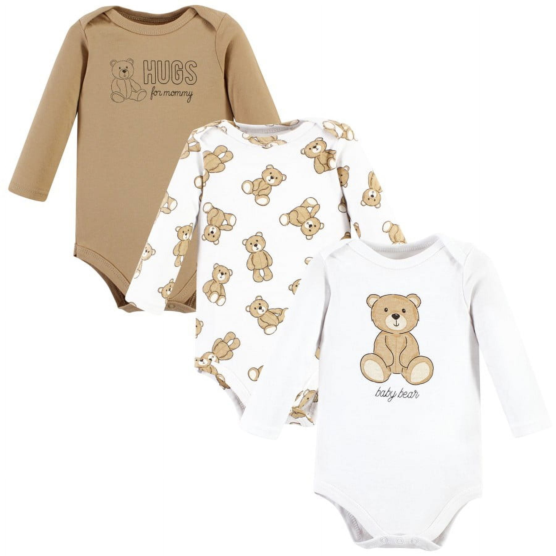 Hudson Baby Cotton Long-Sleeve Bodysuits, Teddy Bears 3-Pack, 3-6 ...