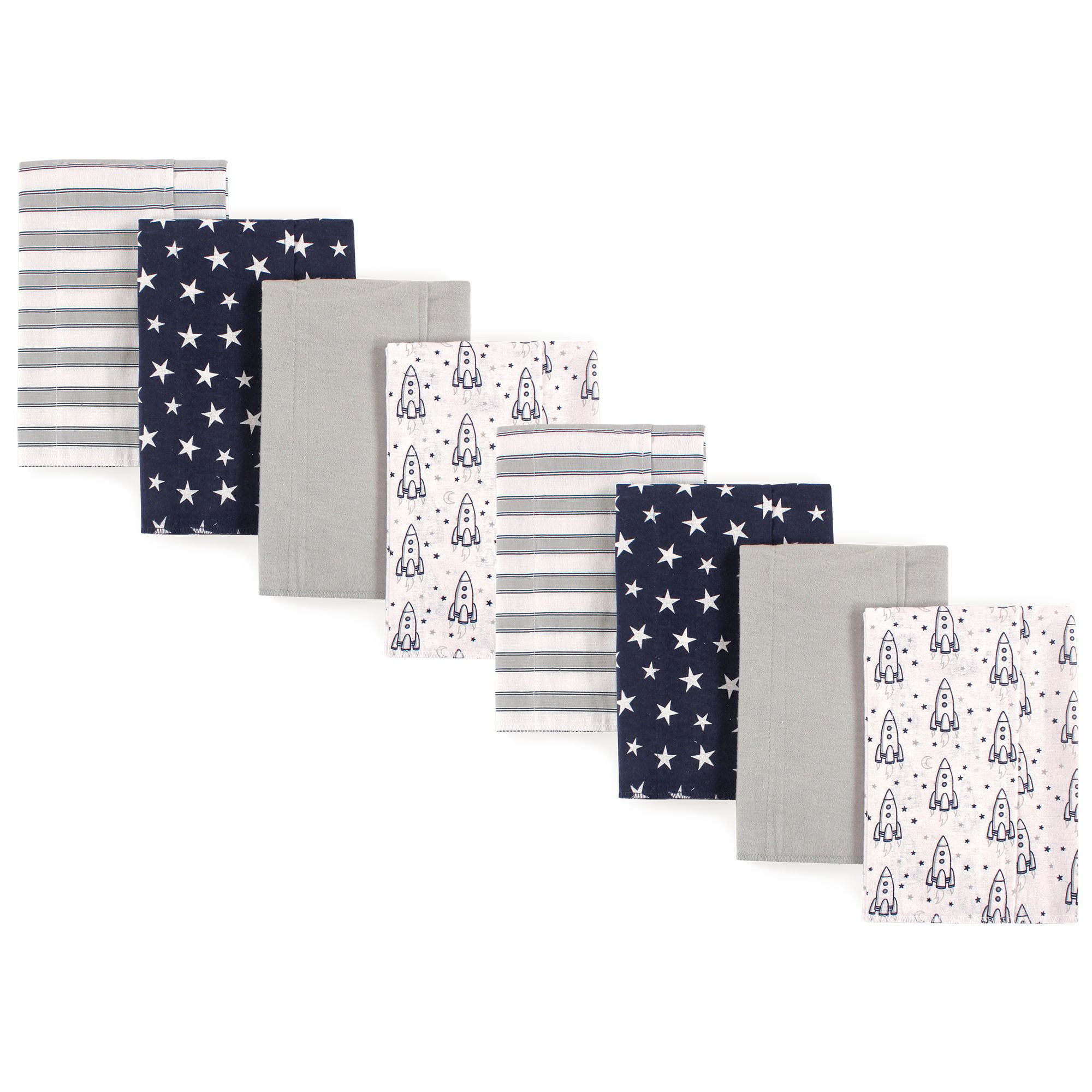 Hudson Baby Cotton Poly Flannel Burp Cloths Multipack, Rocket Ship 8 ...