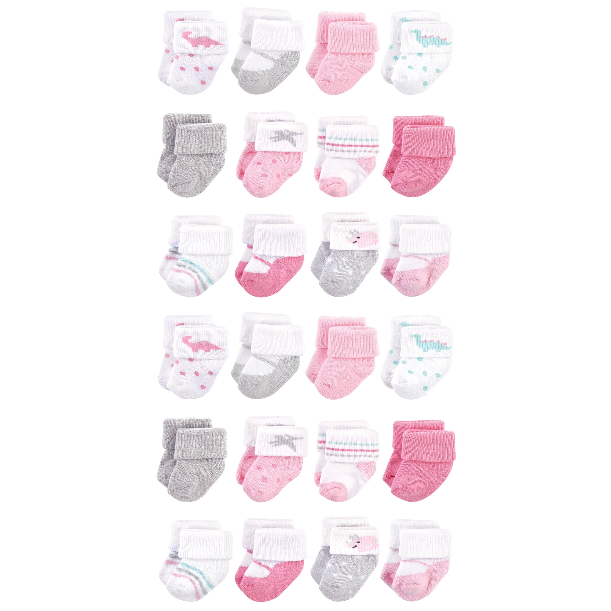 Hudson Baby Cotton Rich Baby Terry Socks 24-Pack, Girl Dino, 0-3 Months ...