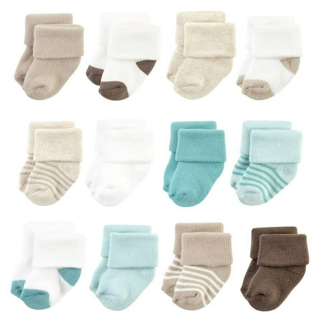 Hudson Baby Cotton Rich Newborn and Terry Socks, Teal Brown Stripe, 6 ...