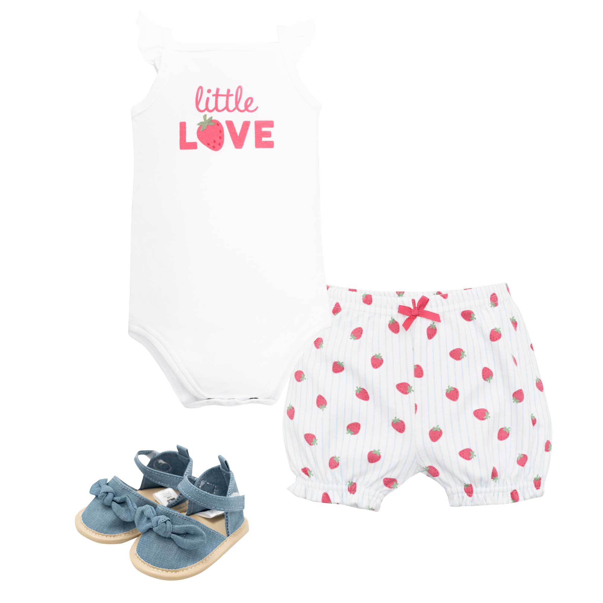 Hudson Baby Girl Cotton Bodysuit, Shorts and Shoe Set, Hot Pink ...