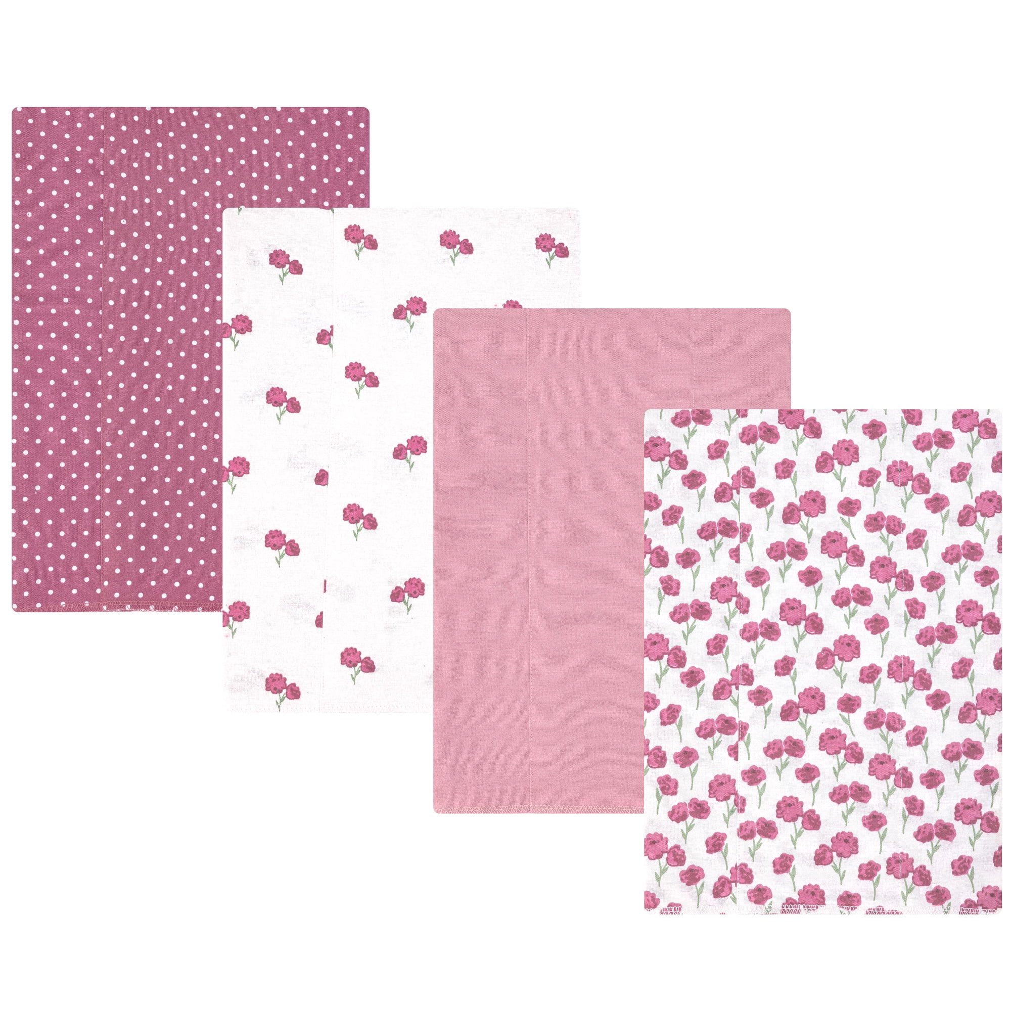 Hudson Baby Girl Cotton Polyester Flannel Burp Cloths 4-Pack, Wild Rose ...